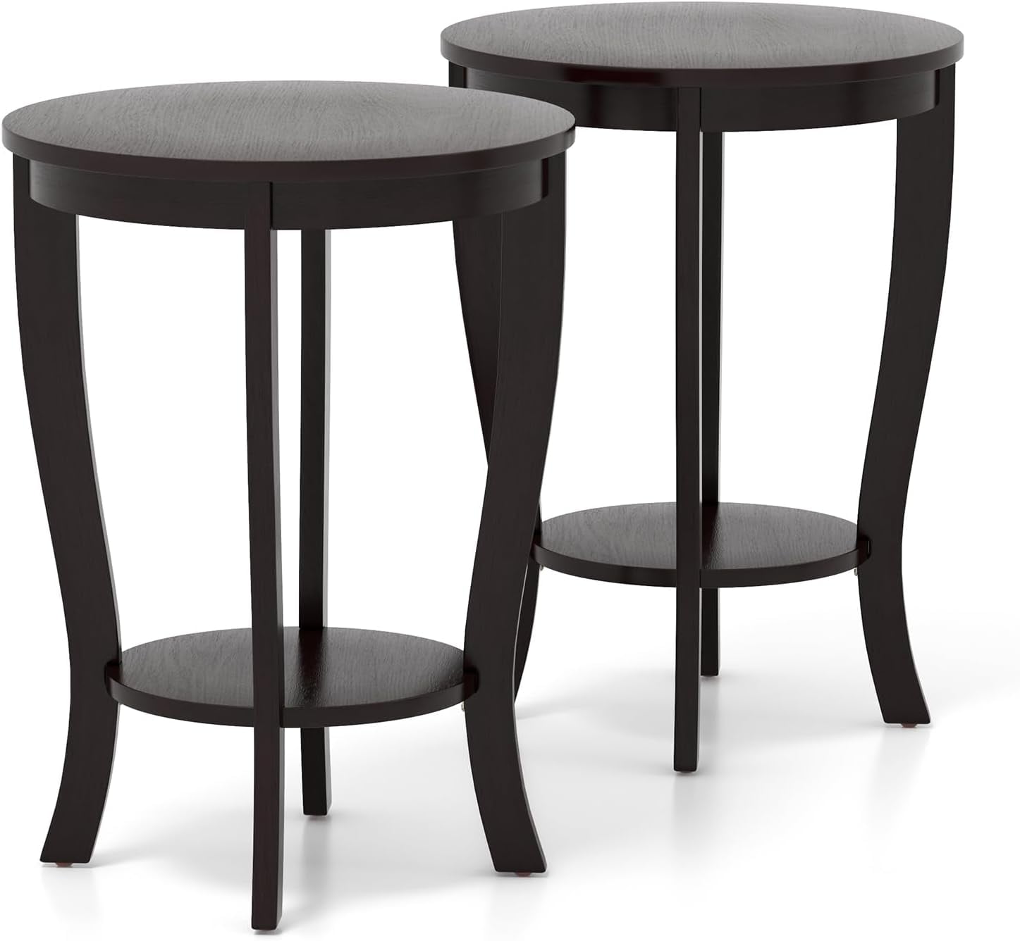 Hyxoo Round End Tables Set of 2, 2 Tier Side Table with Storage Shelf ...