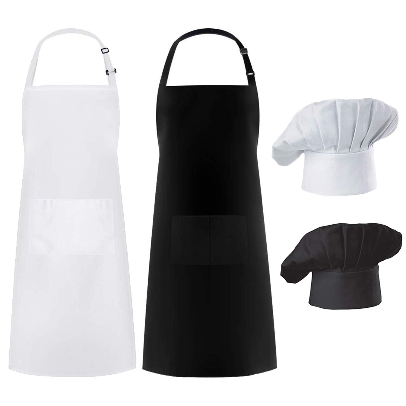 Hyzrz 2 Pack Apron Chef Hat Set, Adjustable Black Bib Cooking Aprons ...