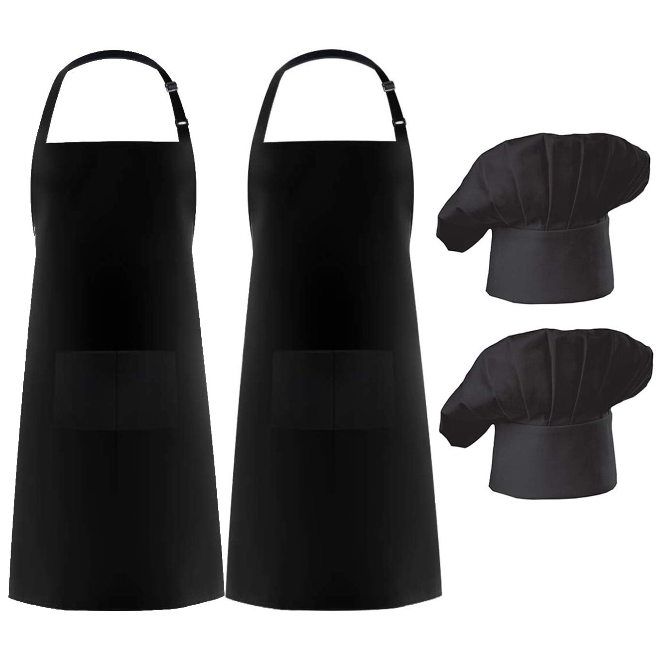 Hyzrz 2 Pack Apron Chef Hat Set, Adjustable Black Bib Cooking Aprons ...