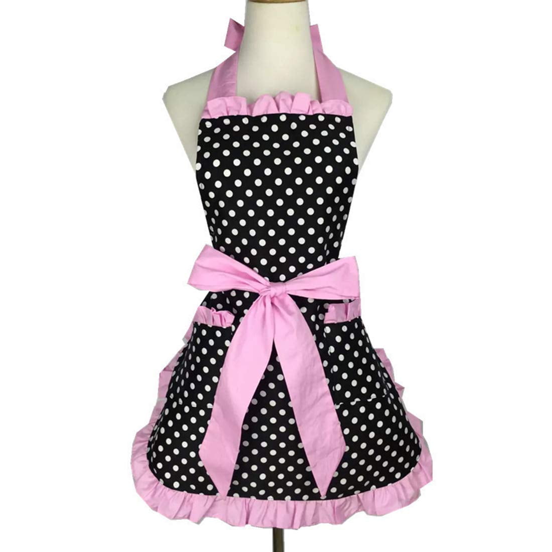 Hyzrz Cute Apron Retro Black Polka Dot Retro Ruffle Side Vintage ...