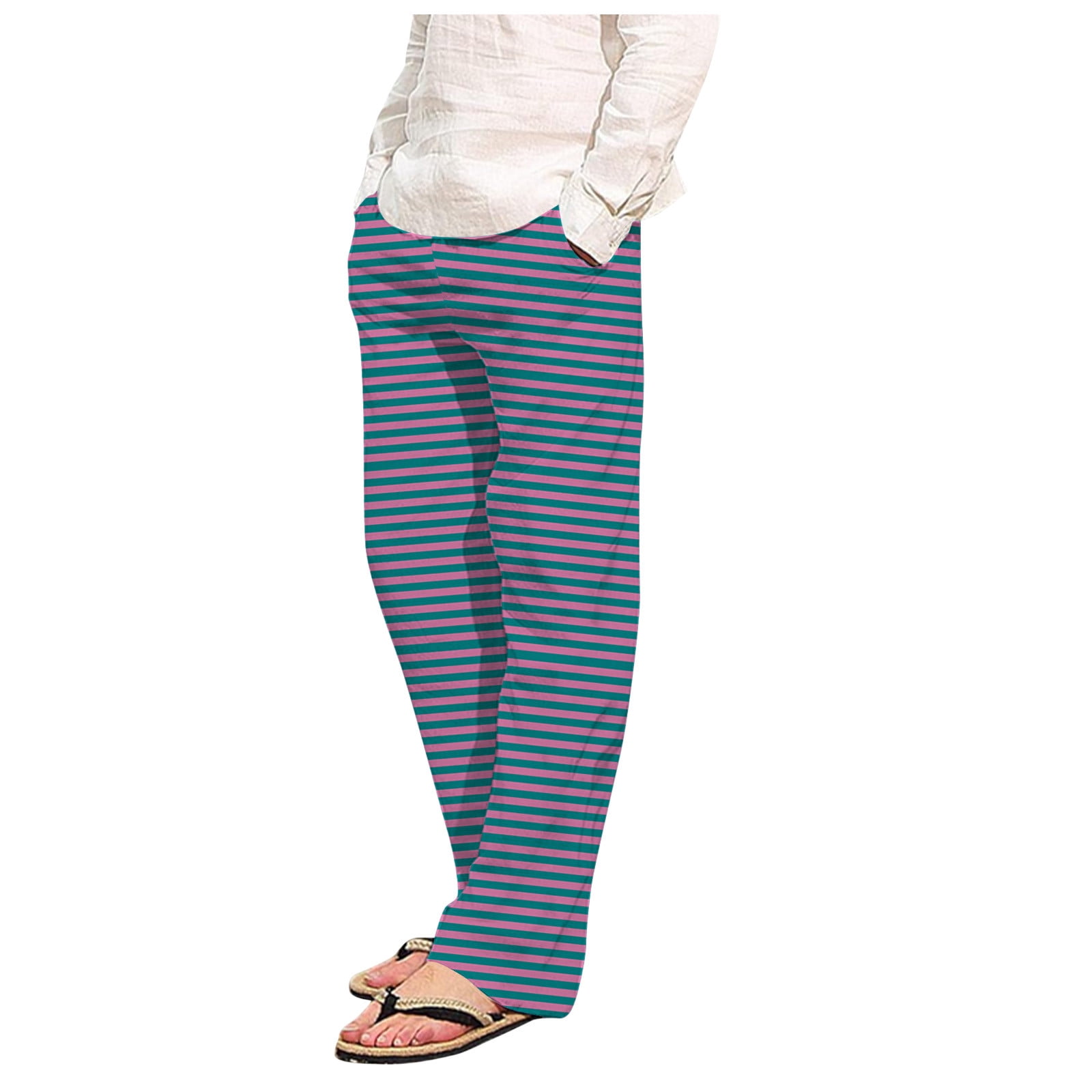 Hzgobj Pajama Pants for Mens Lounge Pants Retro Striped Printed Sleep ...