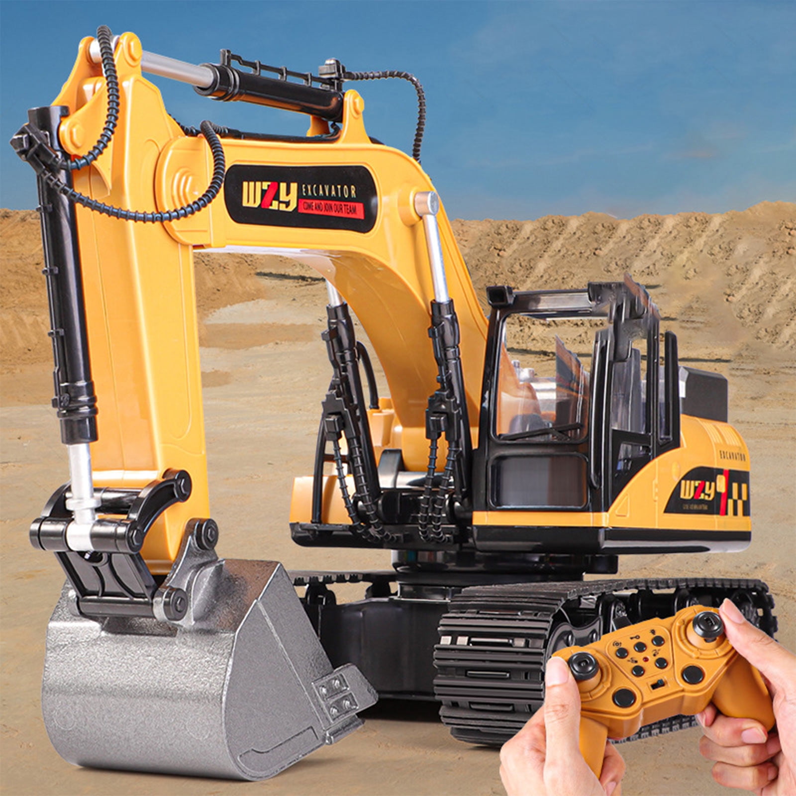Hzrsly 12-Channel RC Excavator Toy with Metal Shovel & Lights ...