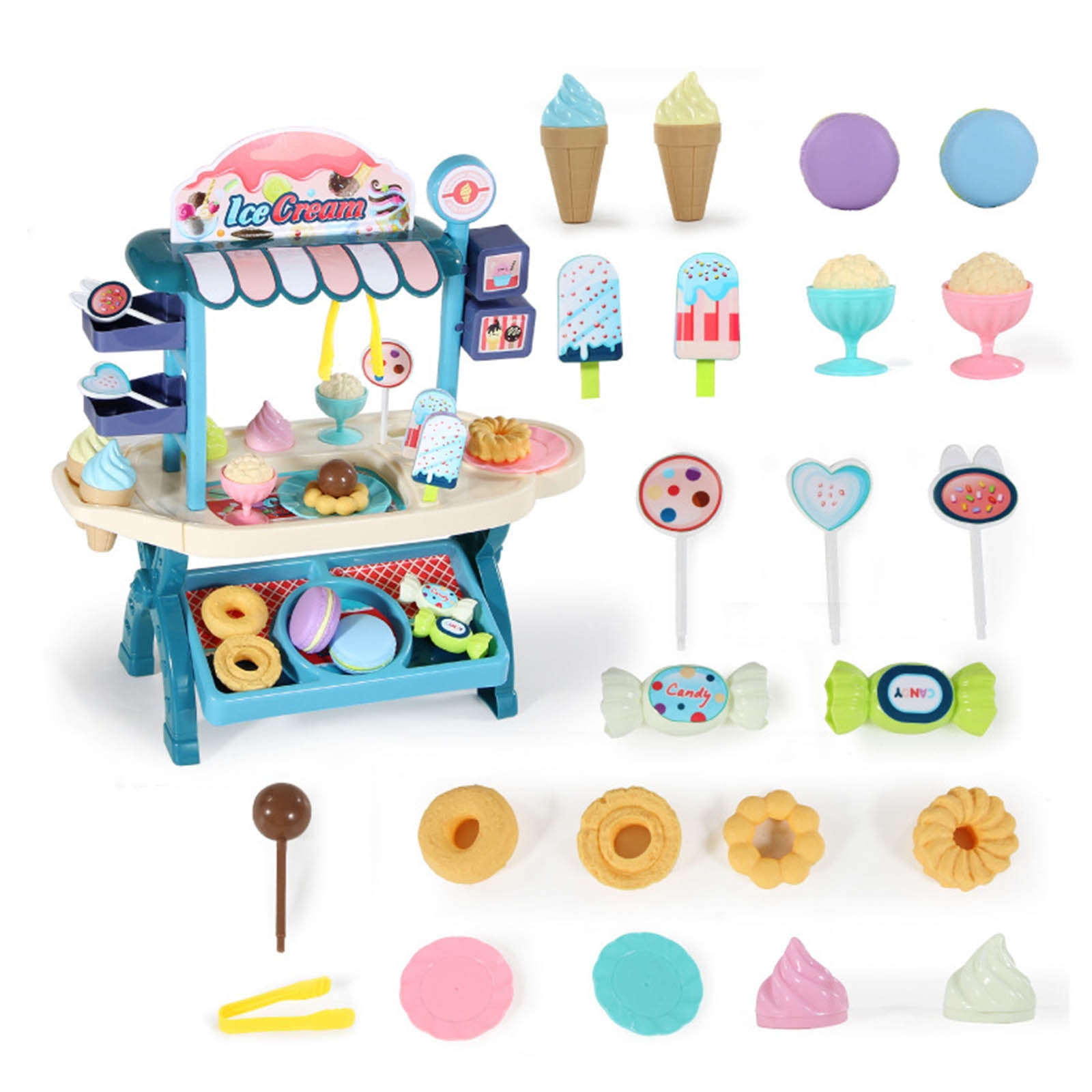 Hzrsly 42-Piece Mini Ice Cream Cart Toy Set - Simulation Candy Shop ...