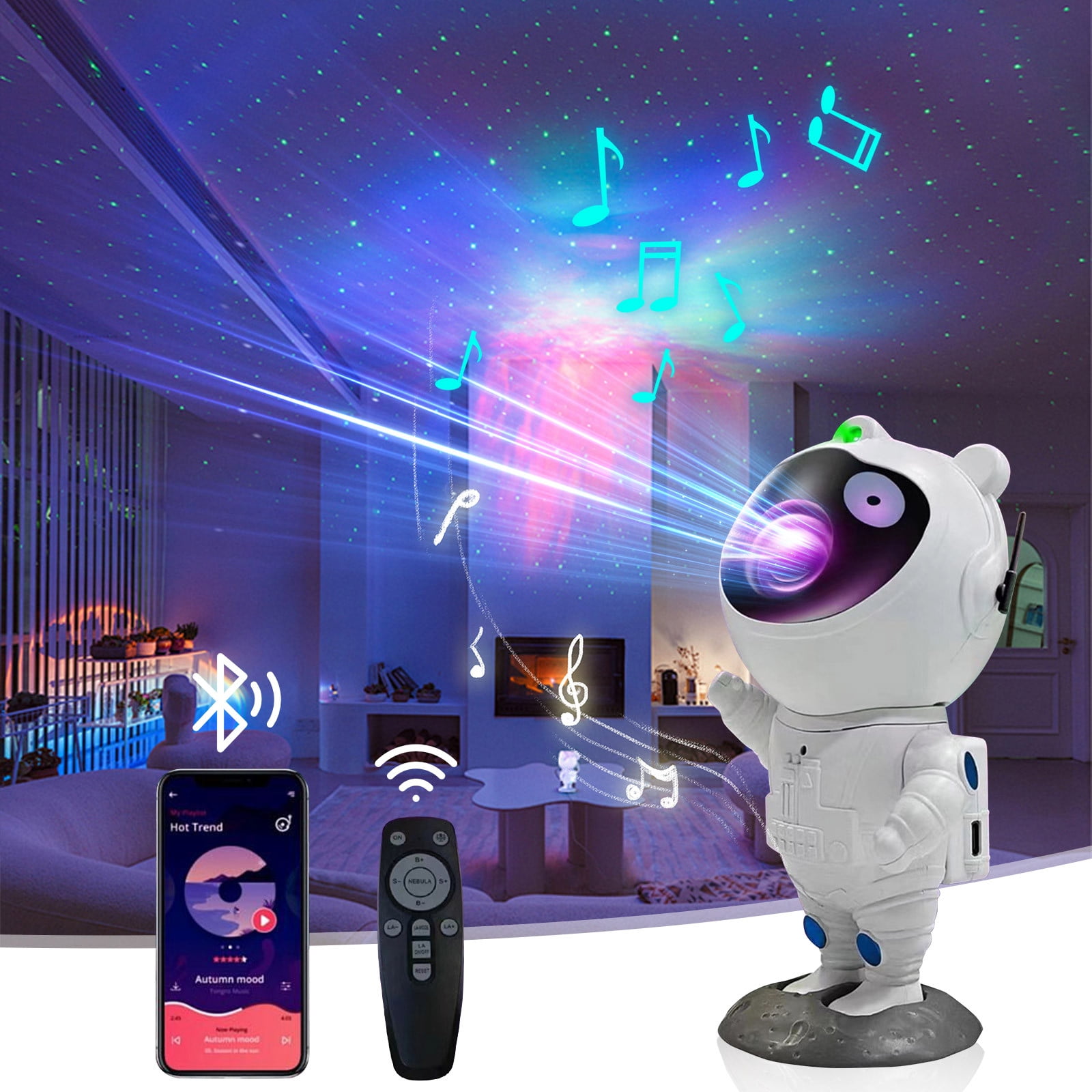 Hzrsly Bluetooth Mini Astronaut Projection Night Light - Colorful LED ...