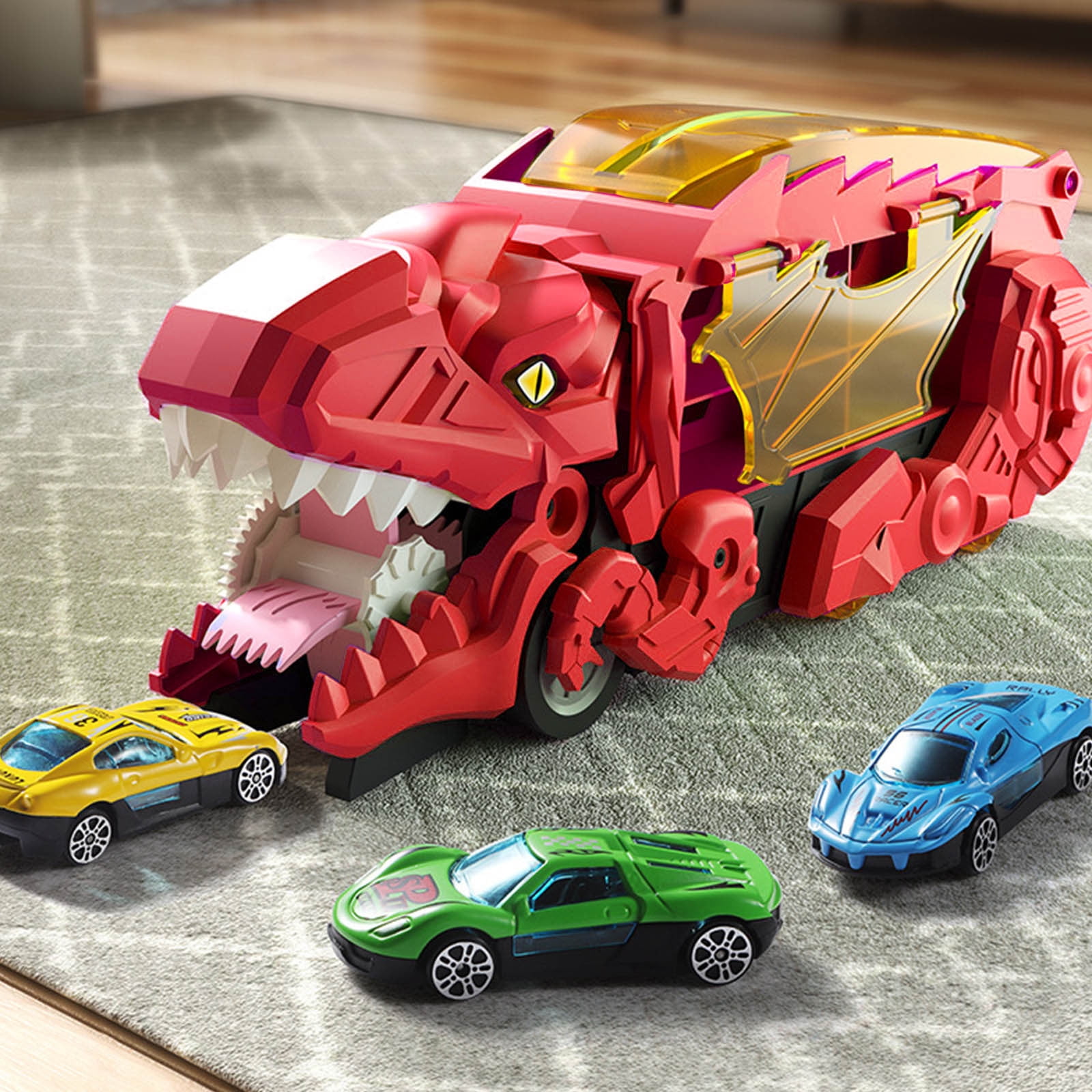 Hzrsly Red Dinosaur Transport Truck Playset - ABS Material, Swallowing ...