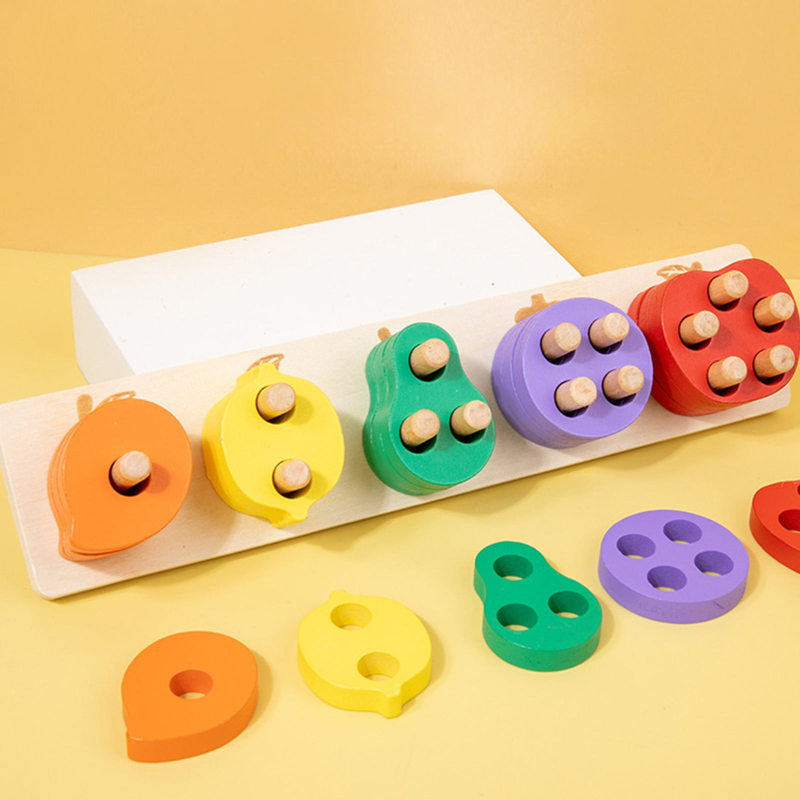 Hzrsly Wooden Fruit & Vegetable Pillar Puzzle - Educational Shape ...