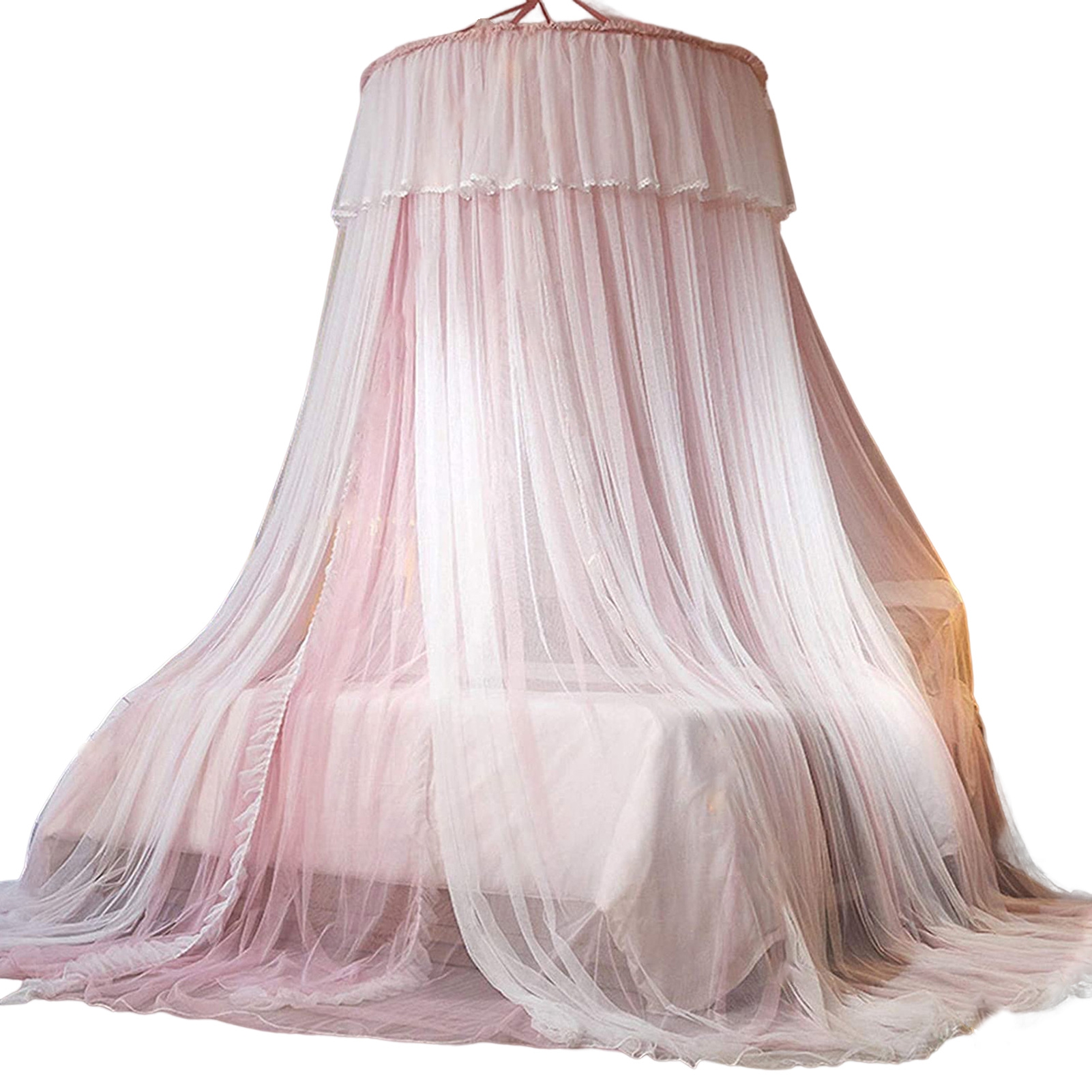 Hzsb 1 Set Princess Bed Curtain Double Layer Round Dome Ceiling Hanging ...