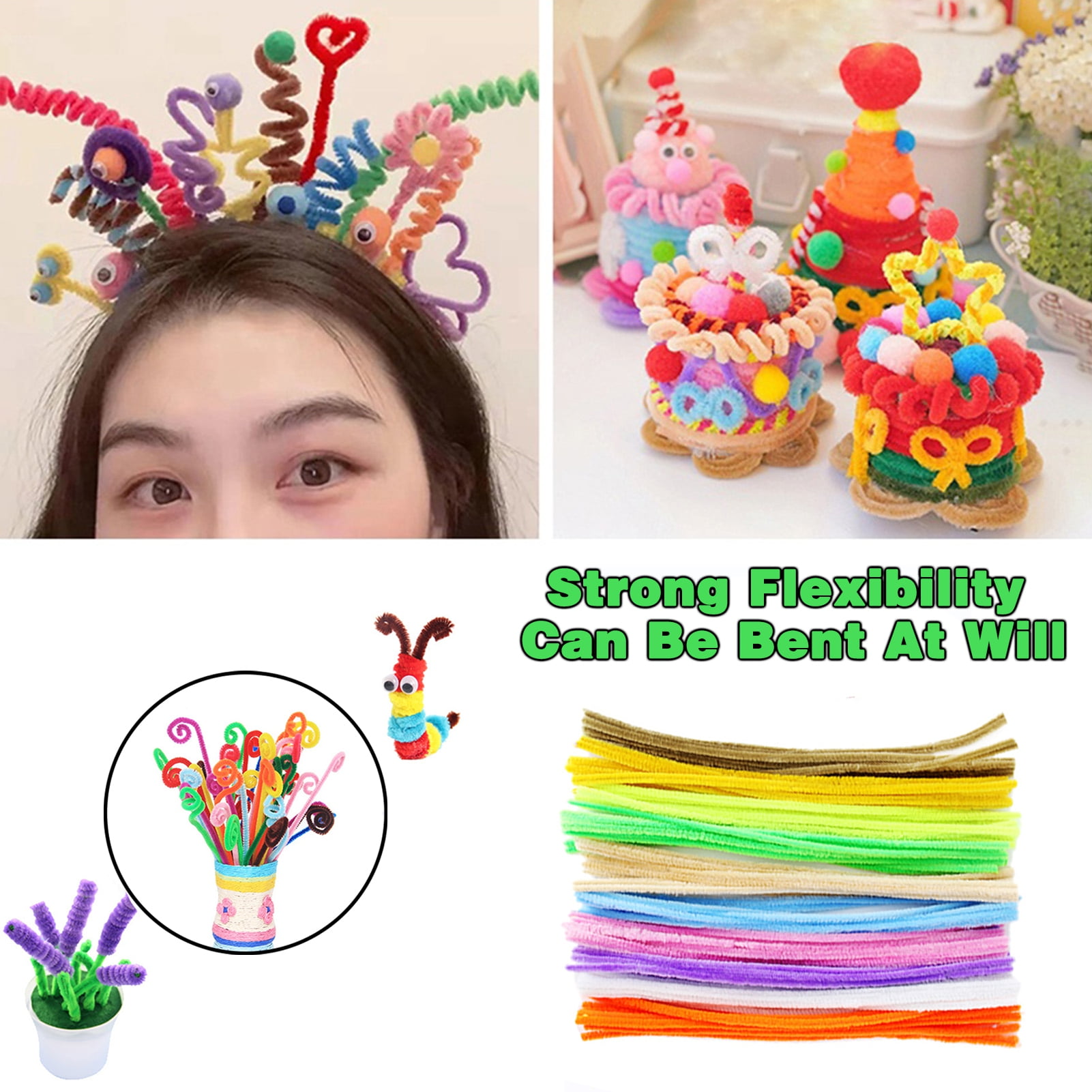 Hzsb 100Pcs Chenille Stems Assorted Colors Flexible DIY Craft Pipe ...