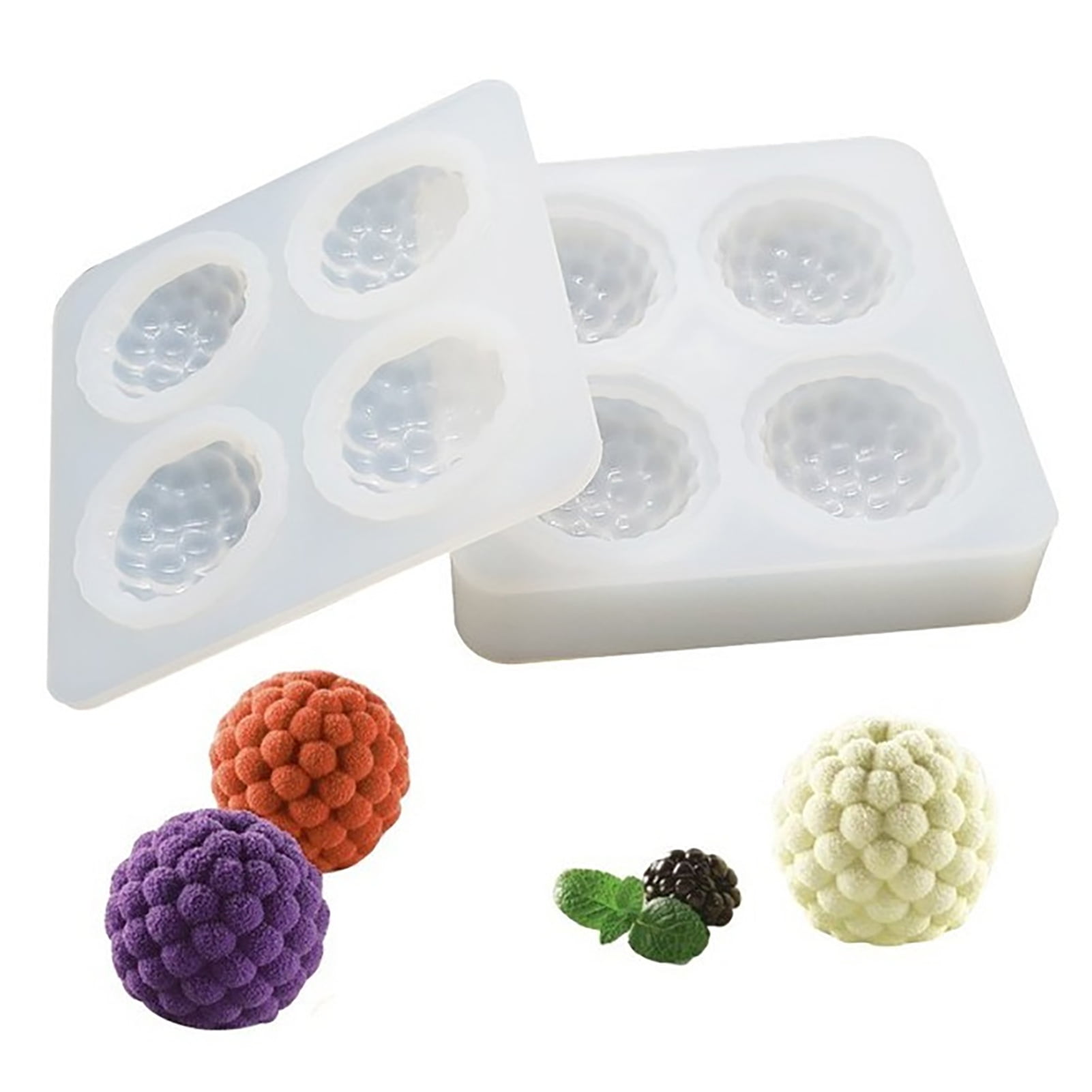 Hzsb 3D Raspberry Silicone Mold 4 Cavity Reusable Food Grade for DIY ...