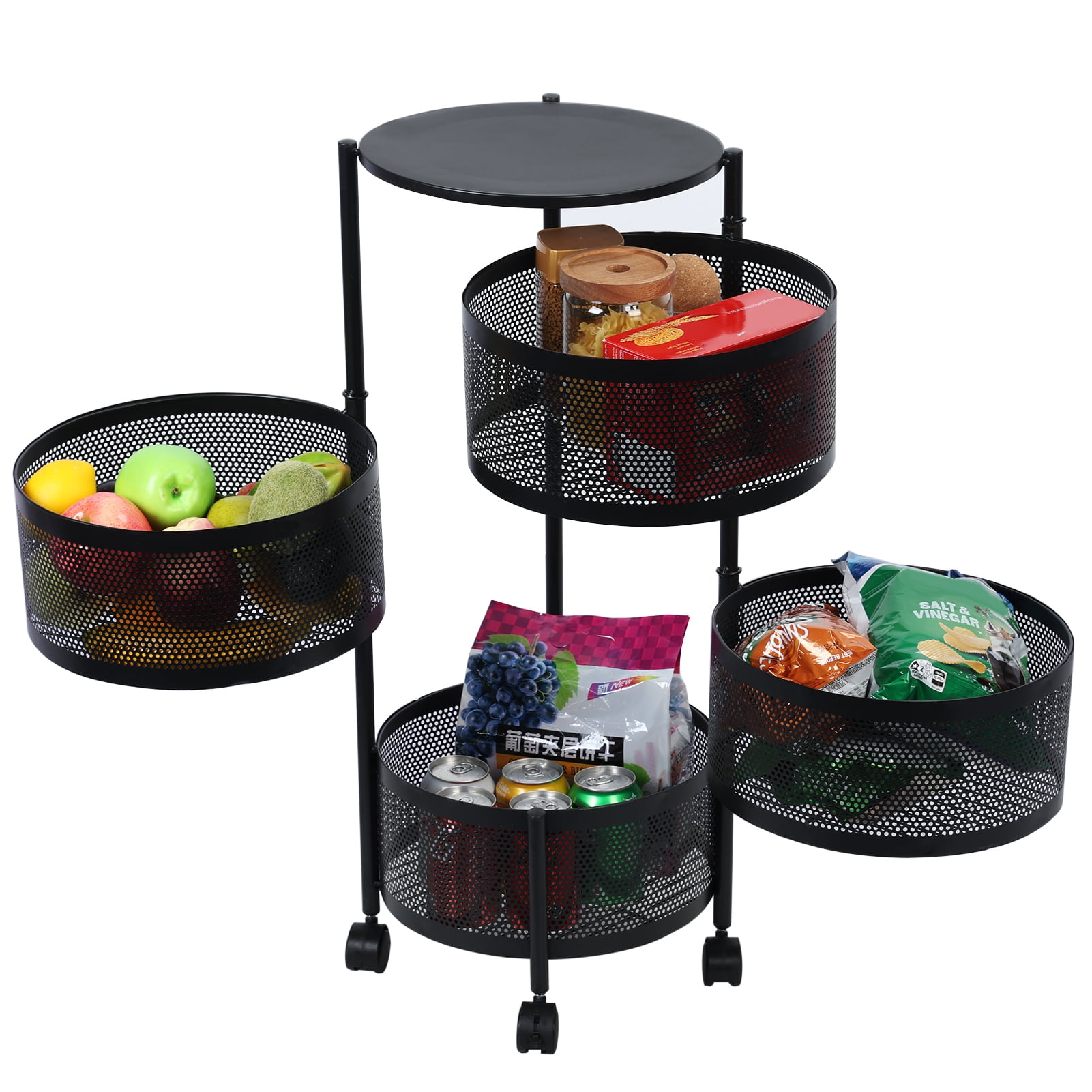 Hzsb 4 Tier Kitchen Storage Basket Free Installation Rotating Rack ...