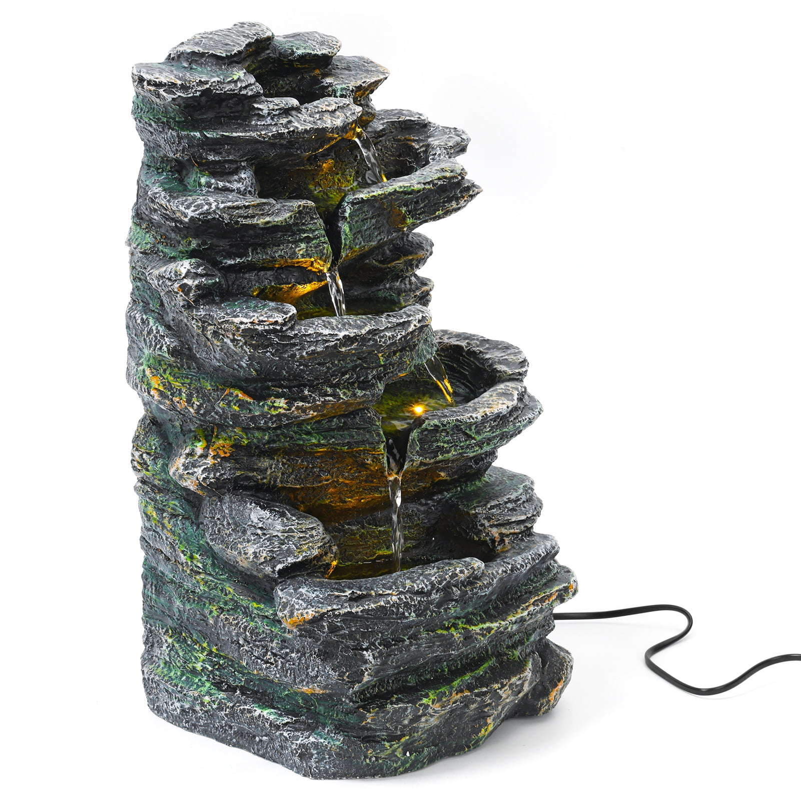 Hzsb 6-Tier Cascading Rock Water Fountain, Outdoor Water Fountain with ...