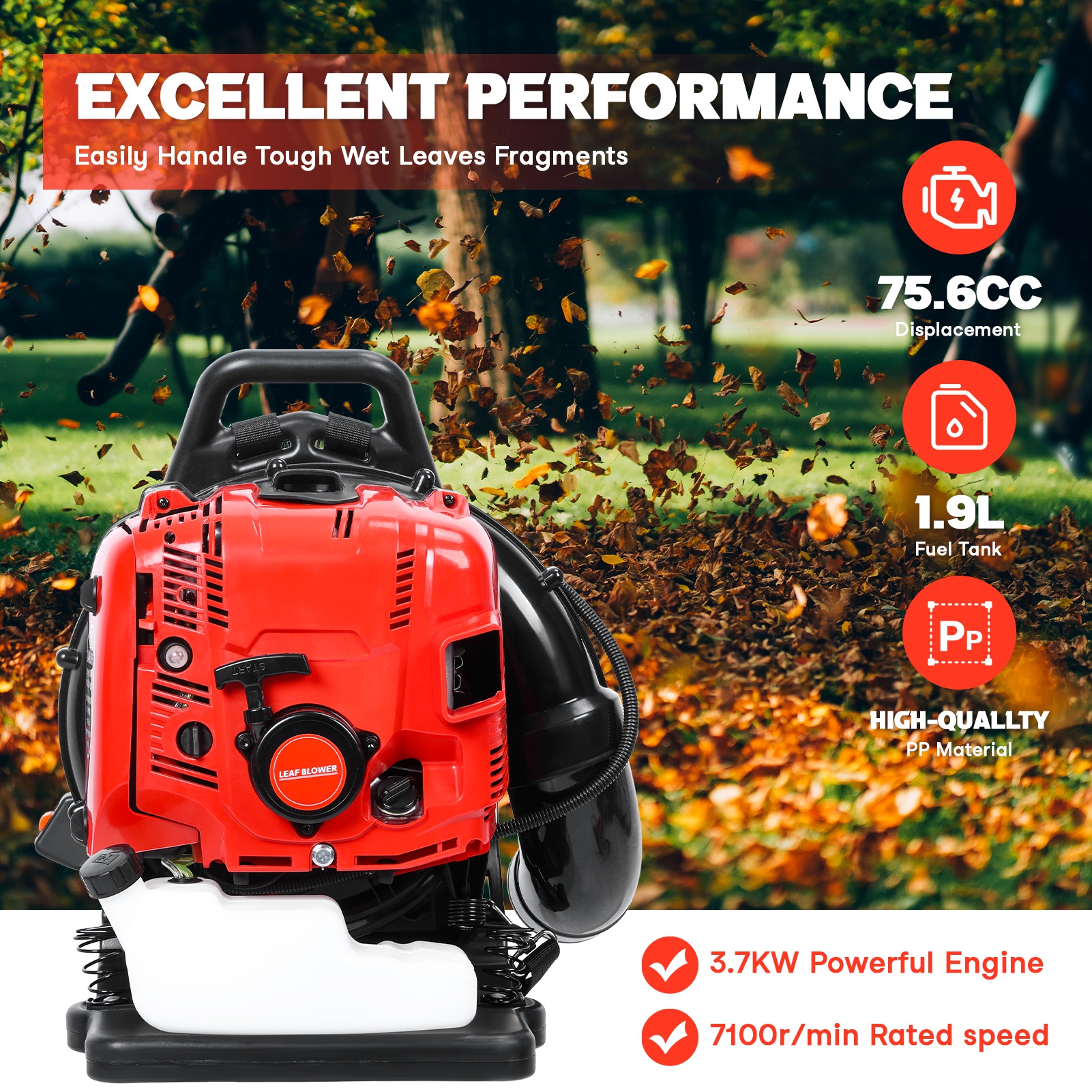 Hzsb 75.6CC 4-Cycle Backpack Gas Leaf Blower,5HP Gas High-power Snow ...