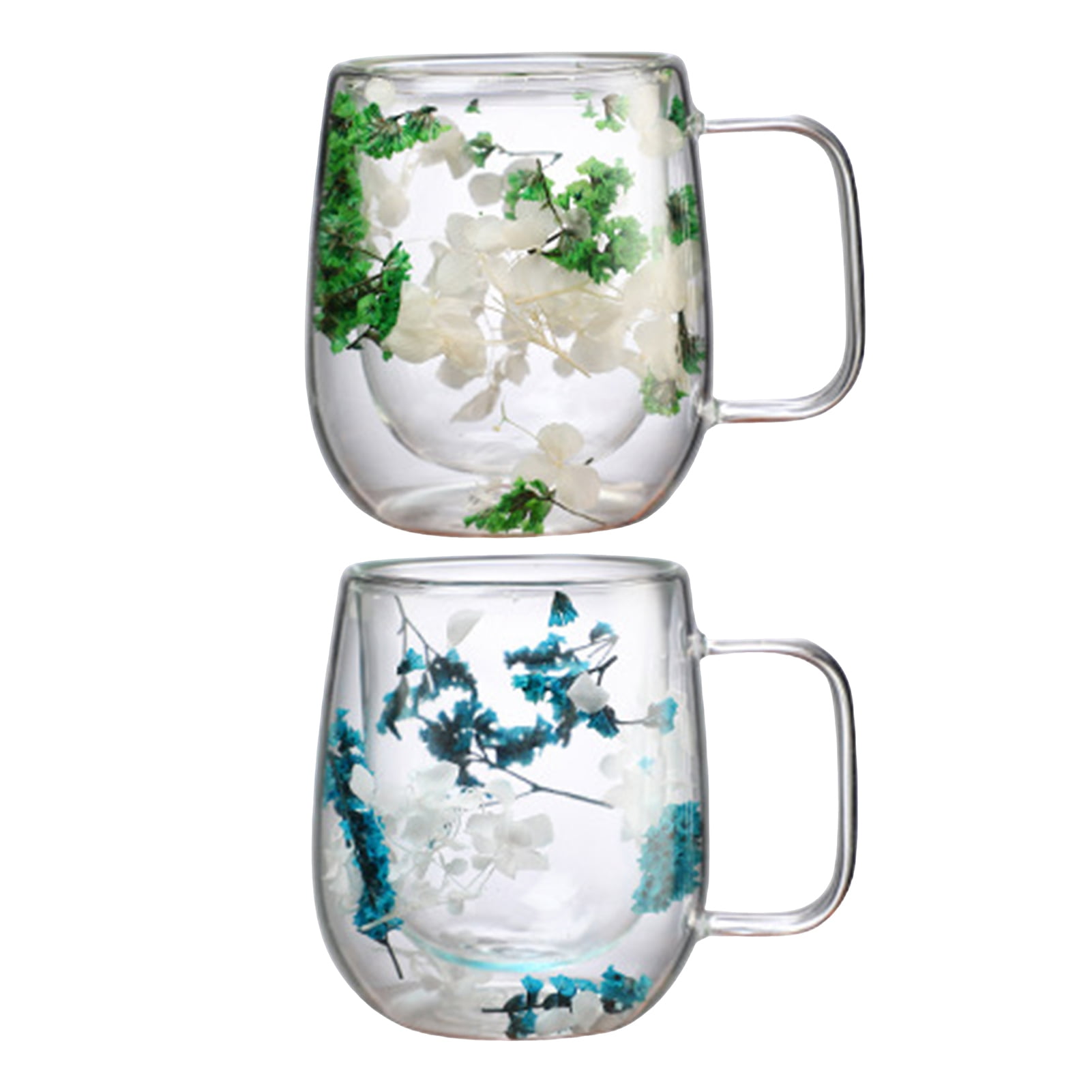 Hzsb 8.45oz Double Walled Glass Mug - Clear Floral Wide Mouth Cup with ...
