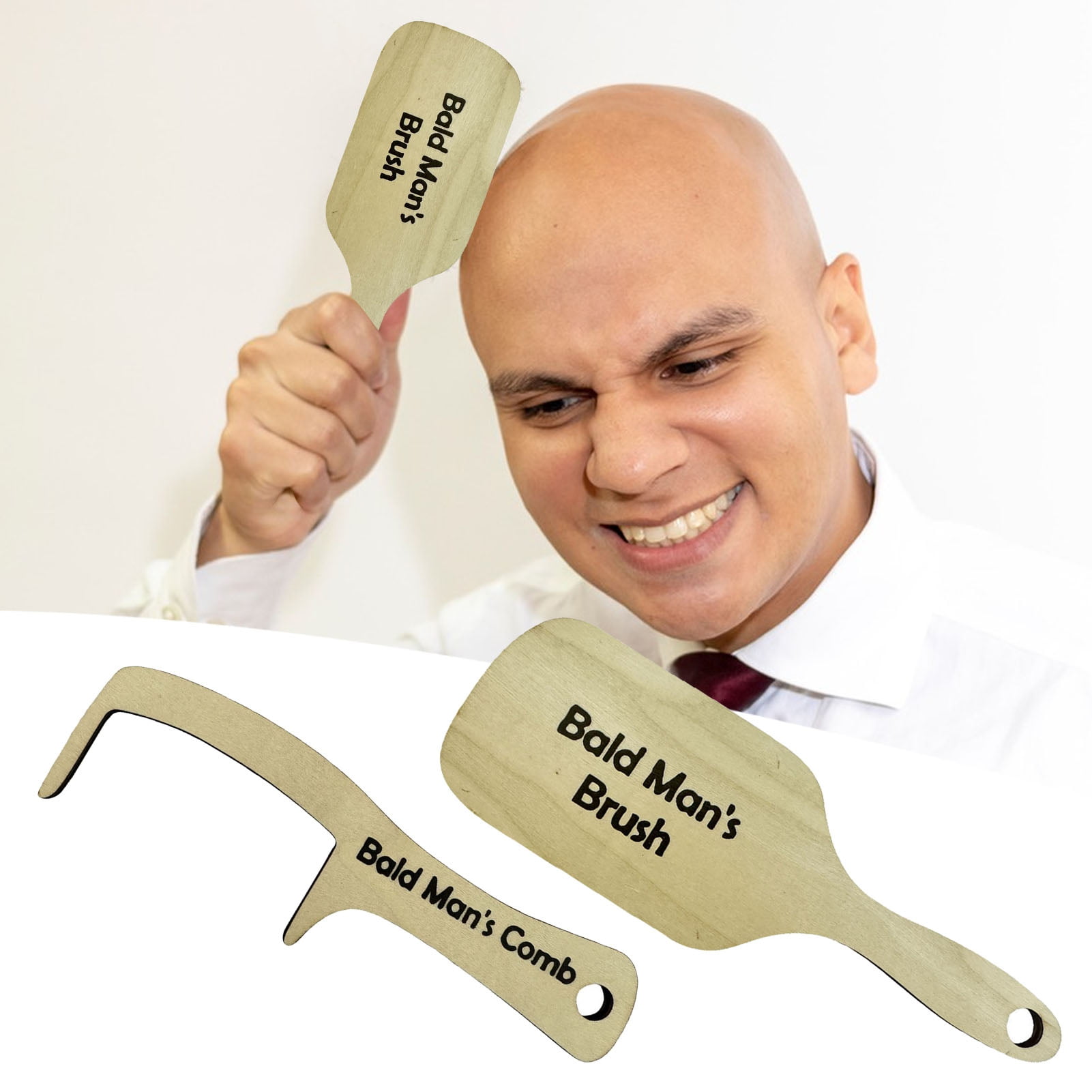 Hzsb Bald Man Brush Comb Portable Wood Toothless Fake Hair Brush Toy ...