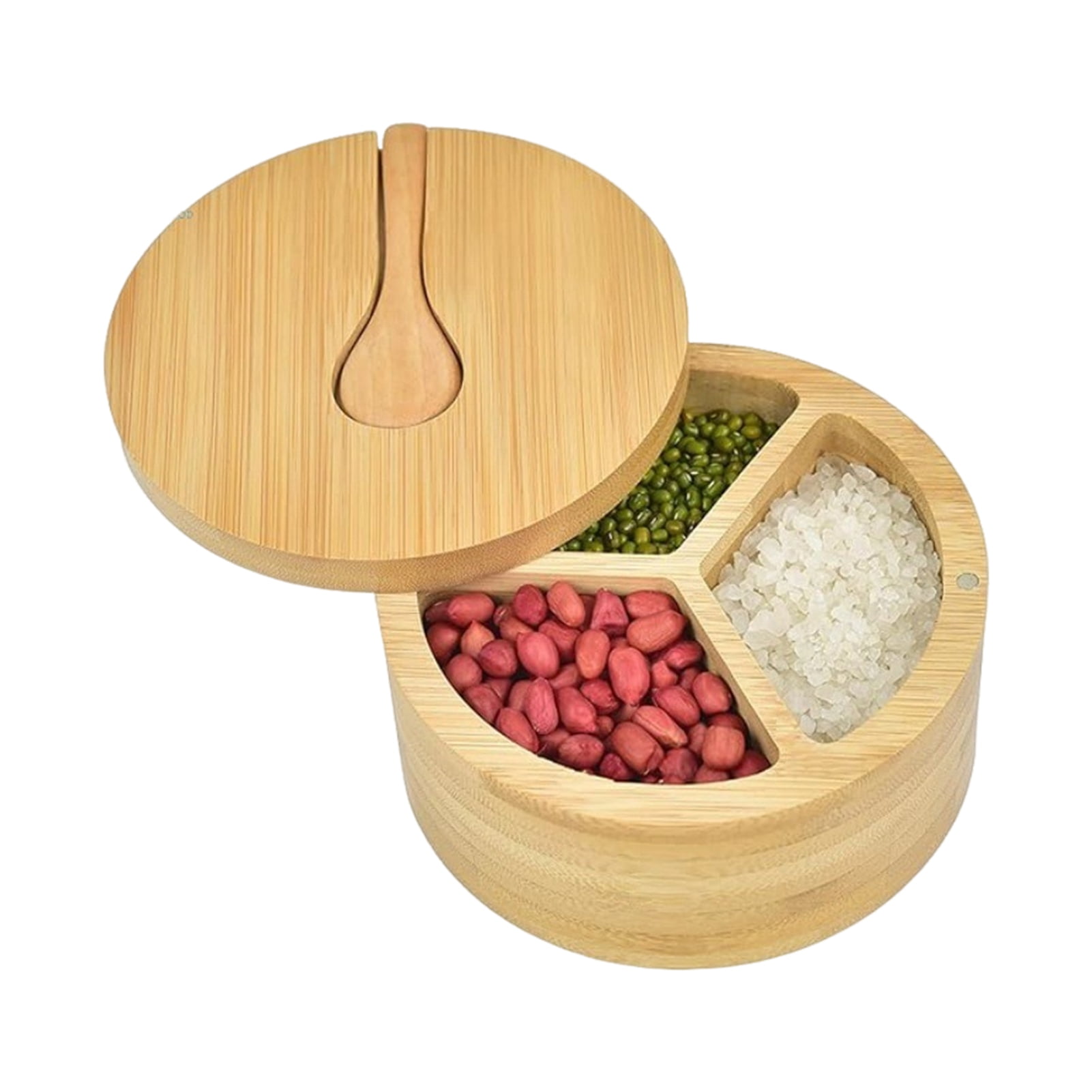 Hzsb Bamboo Salt Cellar Seasoning Jar with Built-in Spoons Salt ...