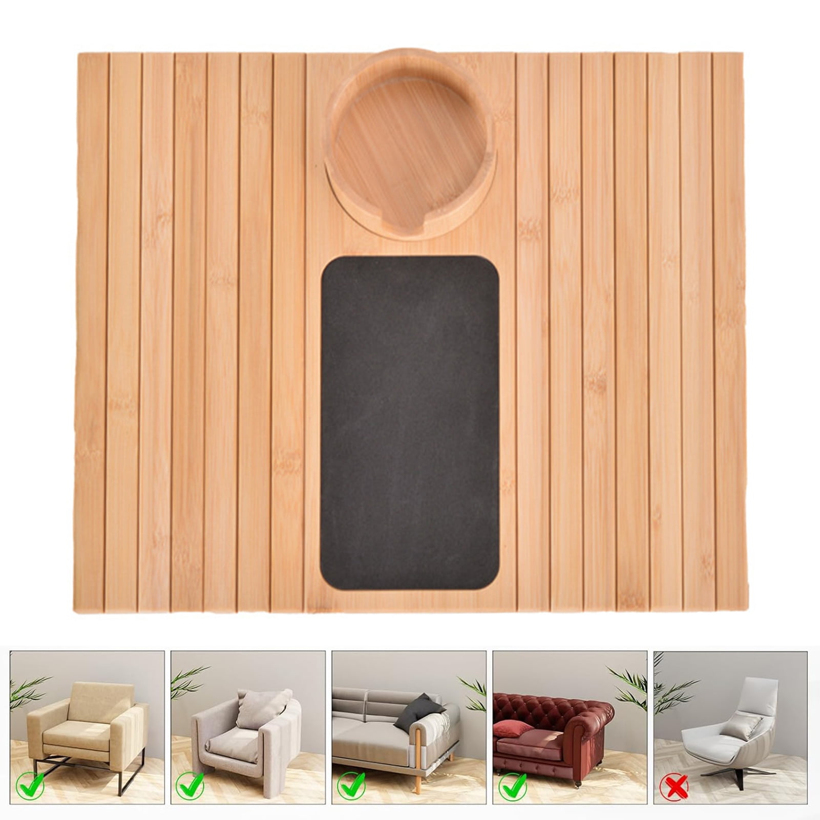Hzsb Bamboo Sofa Armrest Tray with Cup Holder Anti-Slip Sofa Organizer ...