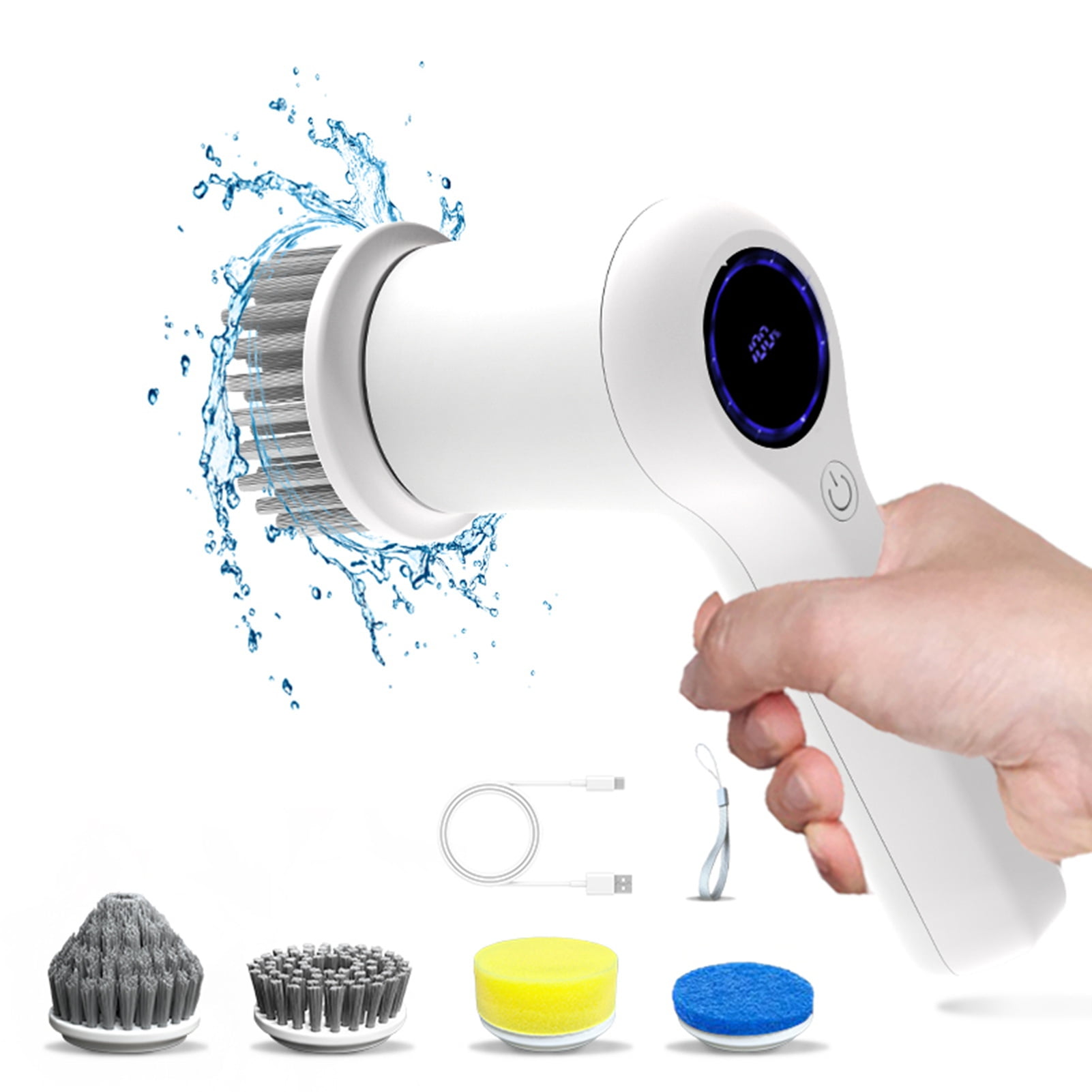 Hzsb Electric Cleaning Brush with Replaceable Heads Cordless Rechargeable Scrubber for Bathroom ...