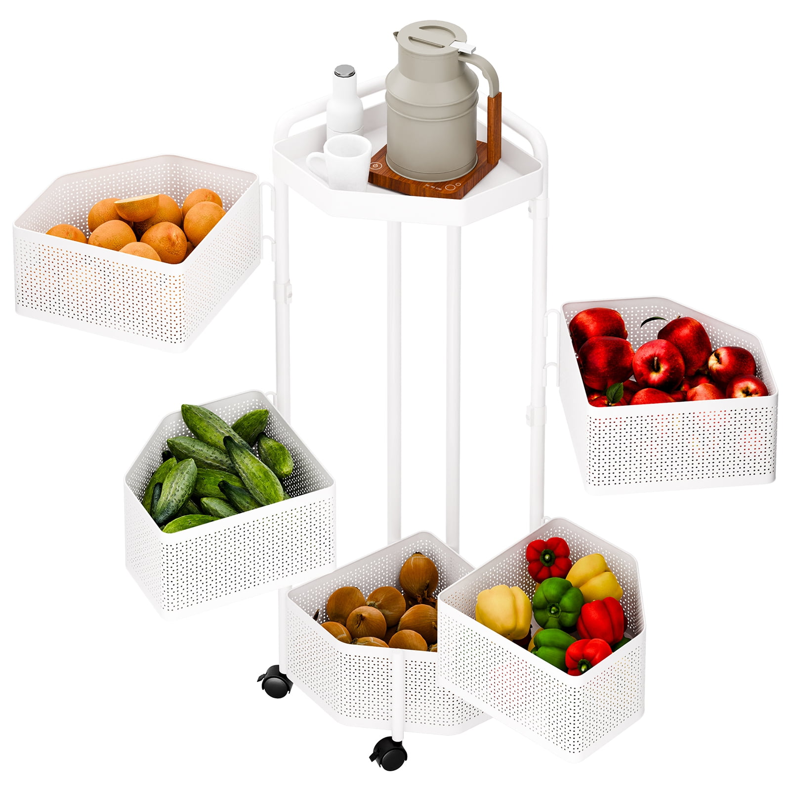 Hzsb Fruit Vegetable Basket, Rotating Storage Shelves Rack, Kitchen ...