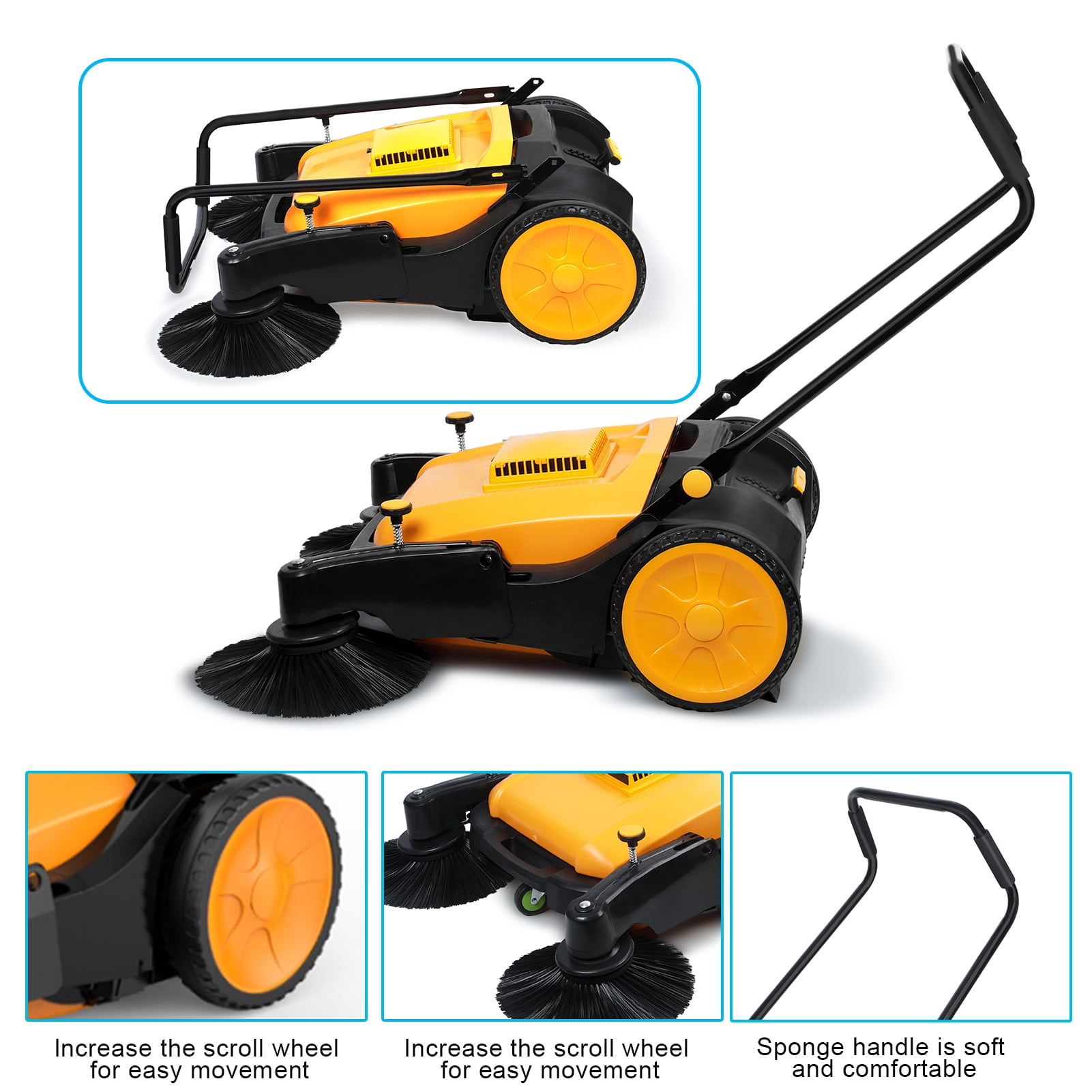 Hzsb Hand Pushed Floor Sweeper,38-inch Road Dust Sweeping Vehicle with ...