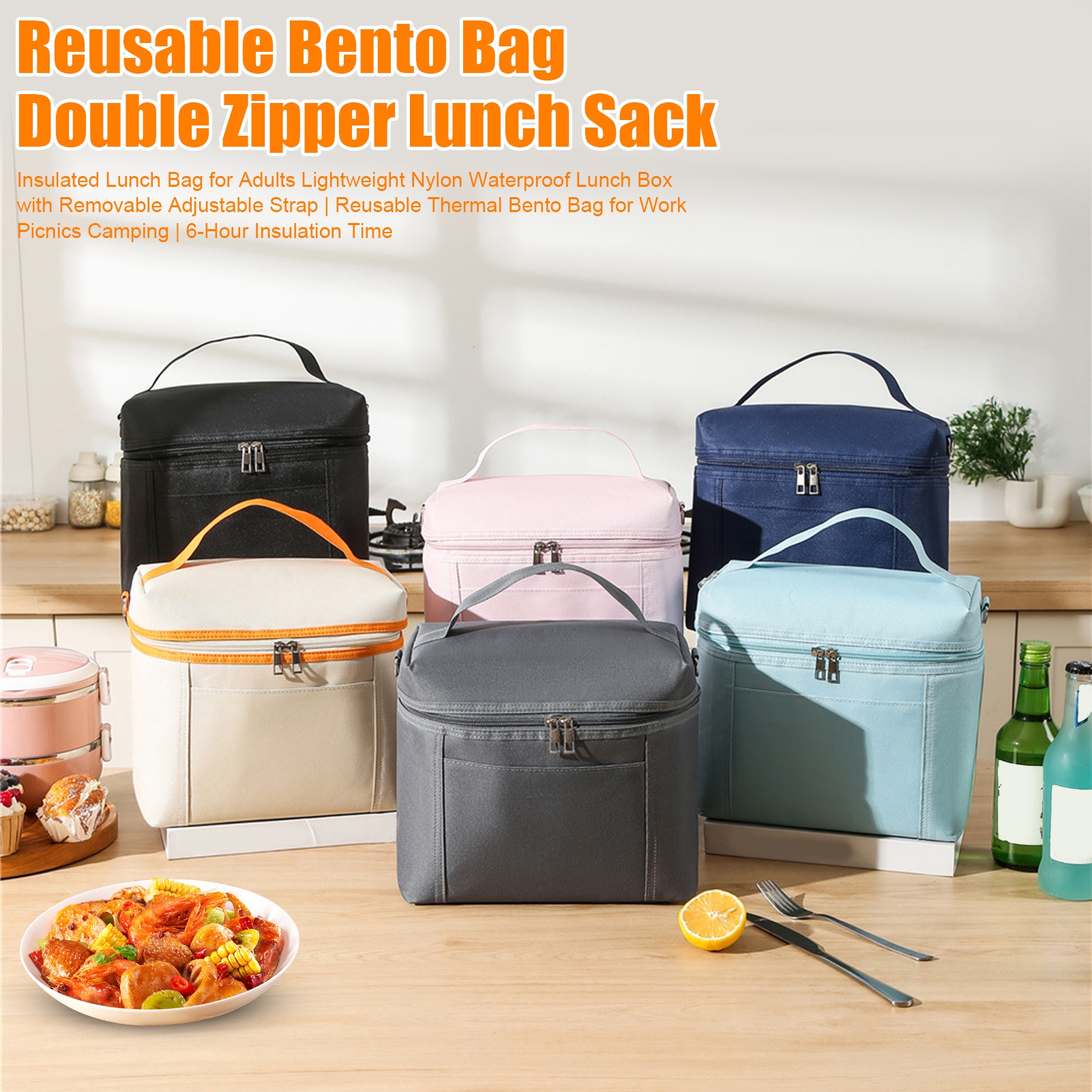 Hzsb Insulated Lunch Bag for Adults Lightweight Nylon Waterproof Lunch ...