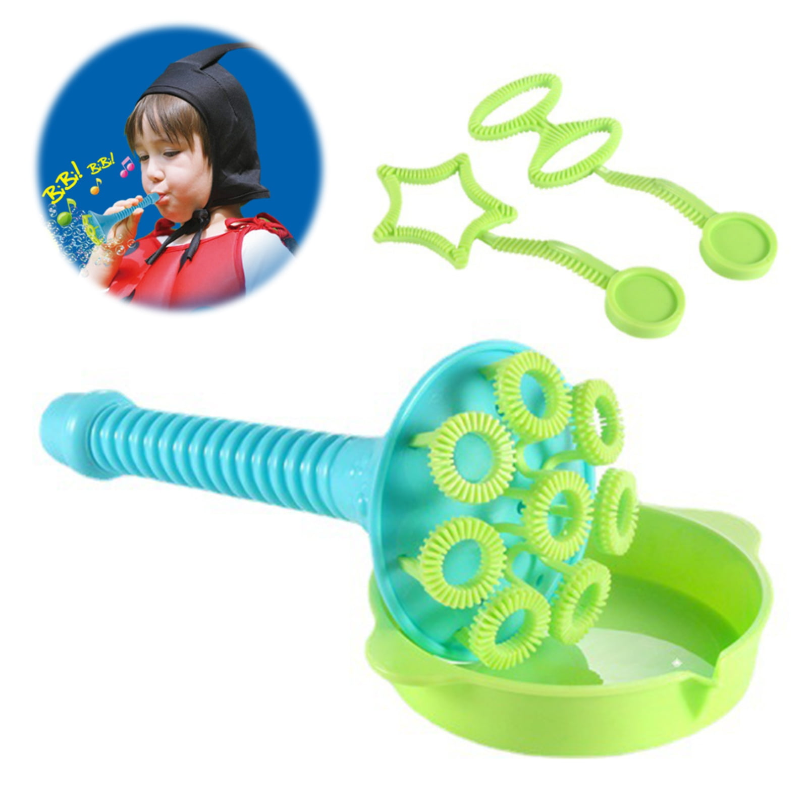 Hzsb Kids Trumpet Bubble Blower with Bubble Solution Refill Multi-holes ...