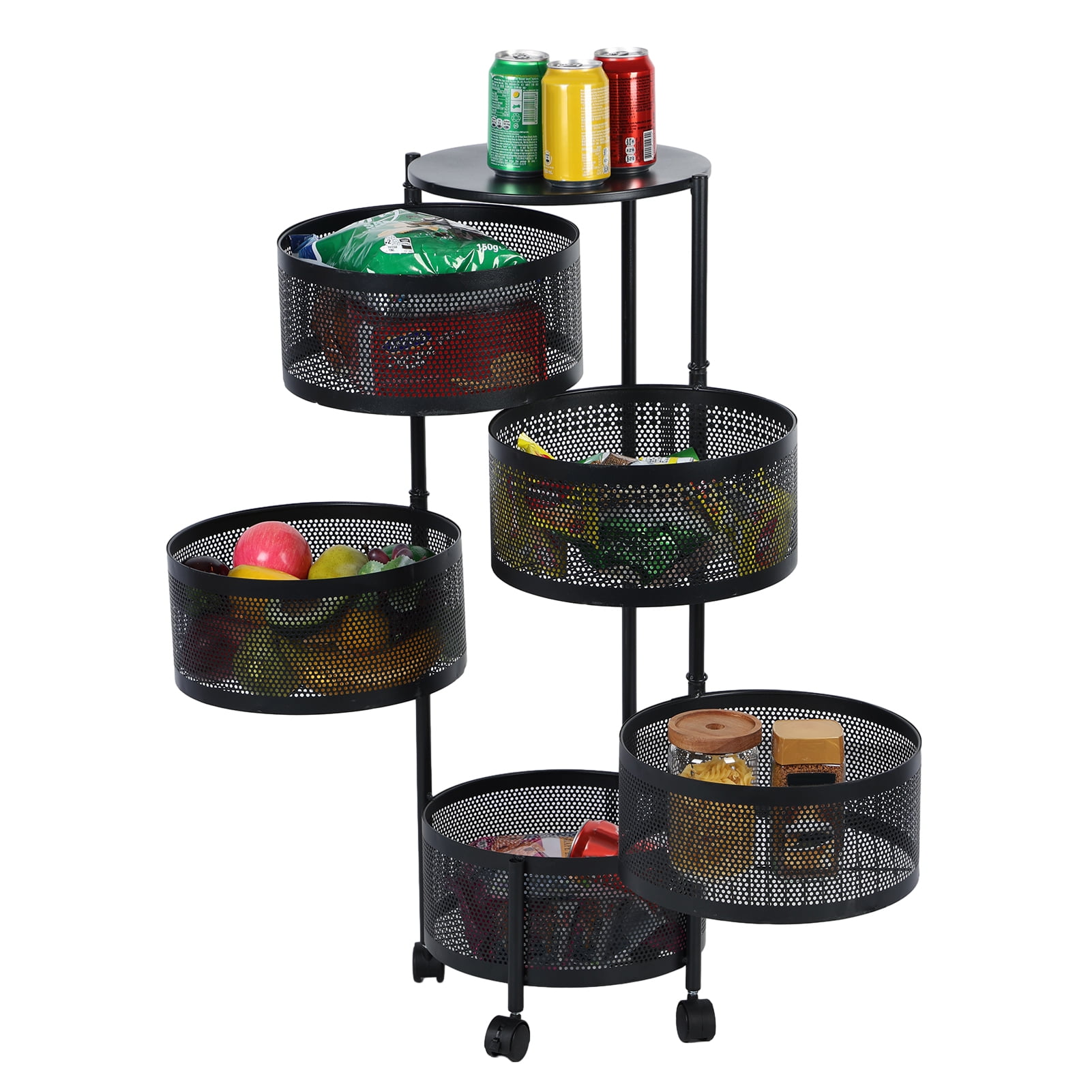 Hzsb Kitchen Storage Cart 5 Tier Storage Basket Fruit Vegetable Metal ...