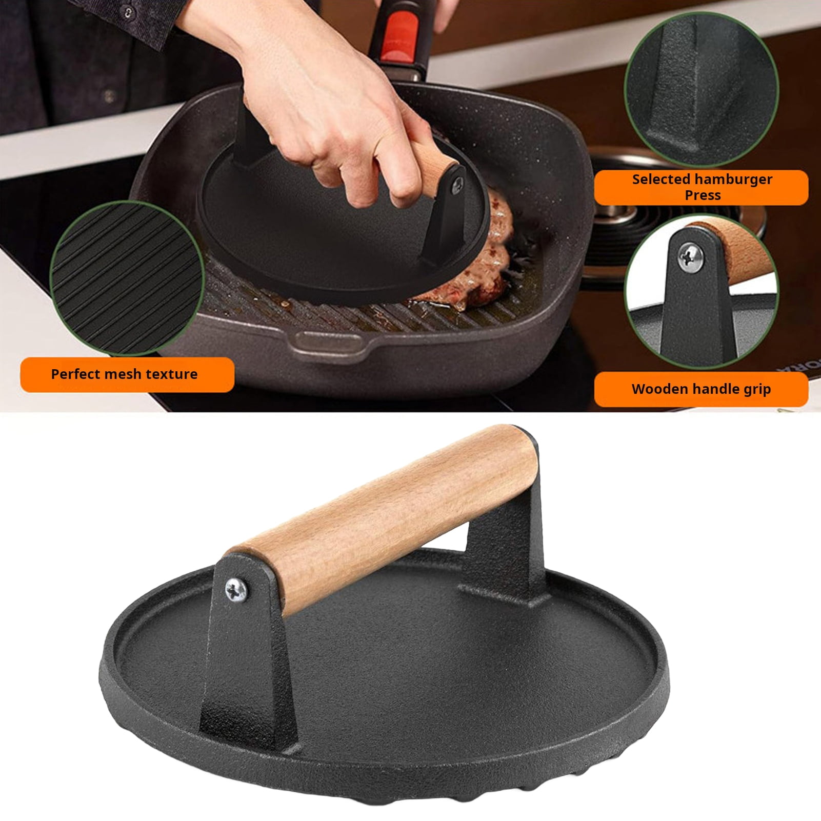 Hzsb Meat Press for Grilling Round Cast Iron Bacon Press Rectangle ...