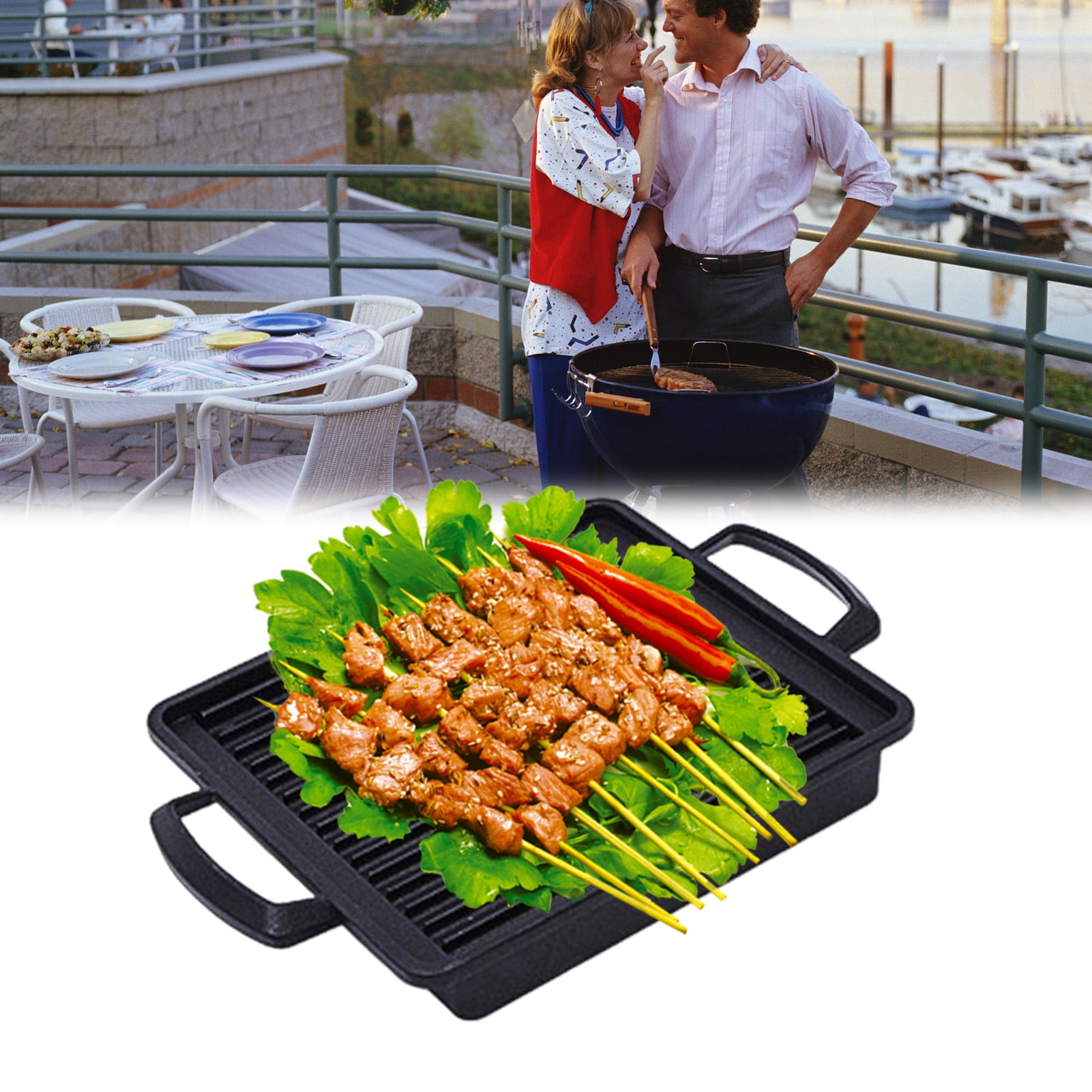 Hzsb Nonstick Aluminum Rectangle Griddle with Helper Handles, Seasoned ...