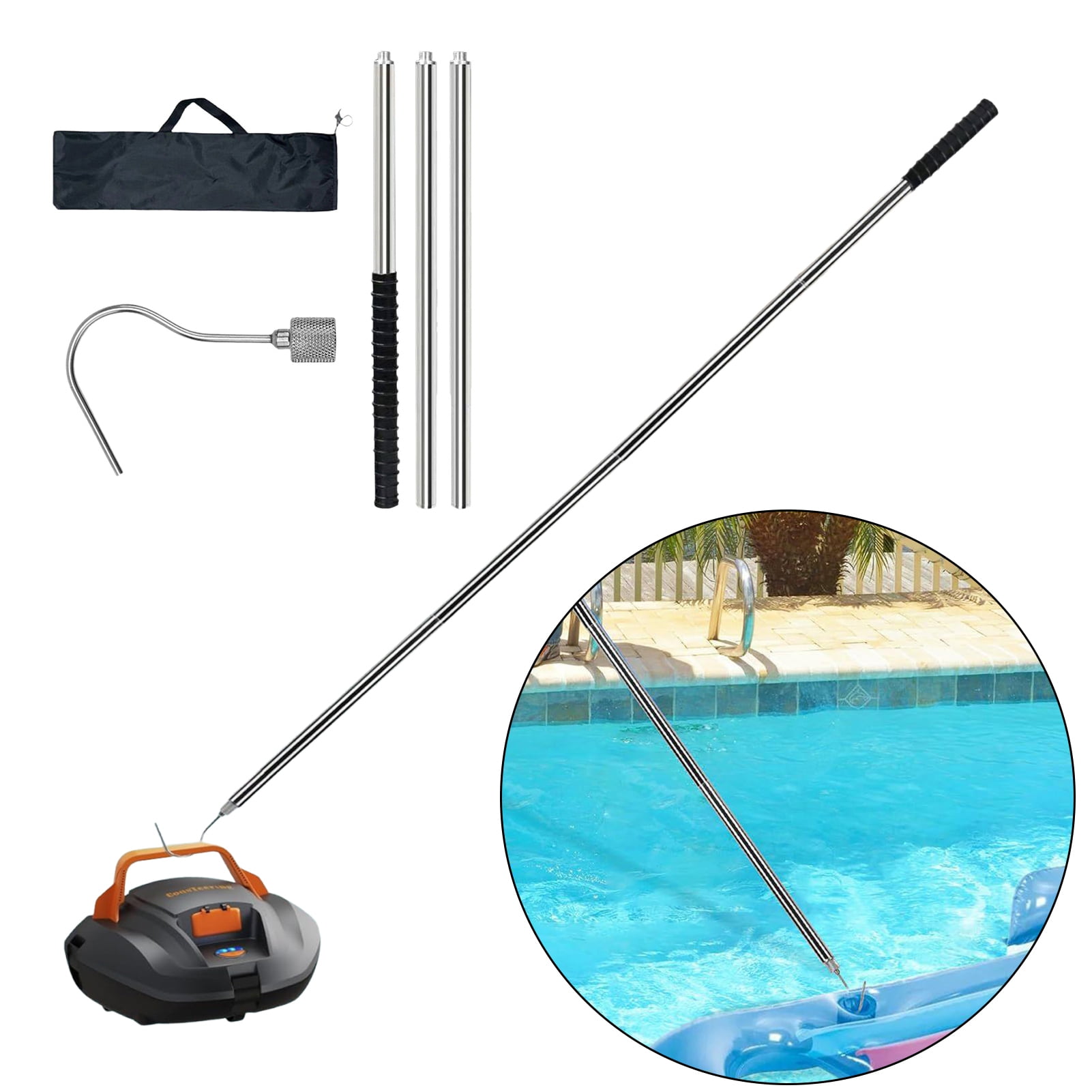 Hzsb Pool Robot Vacuum Retrieval Hook with Telescopic Pole Stainless ...