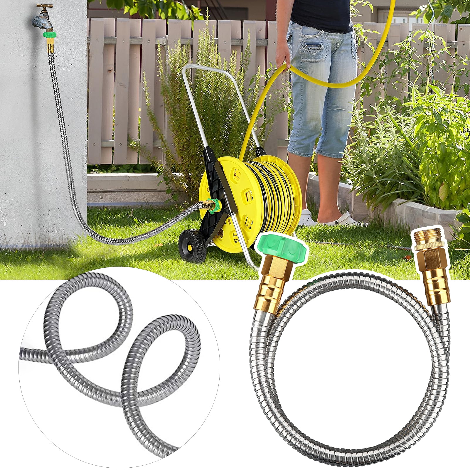 Hzsb Short Garden Hose Metal Leakproof Leader Hose Universal Fit Secure ...