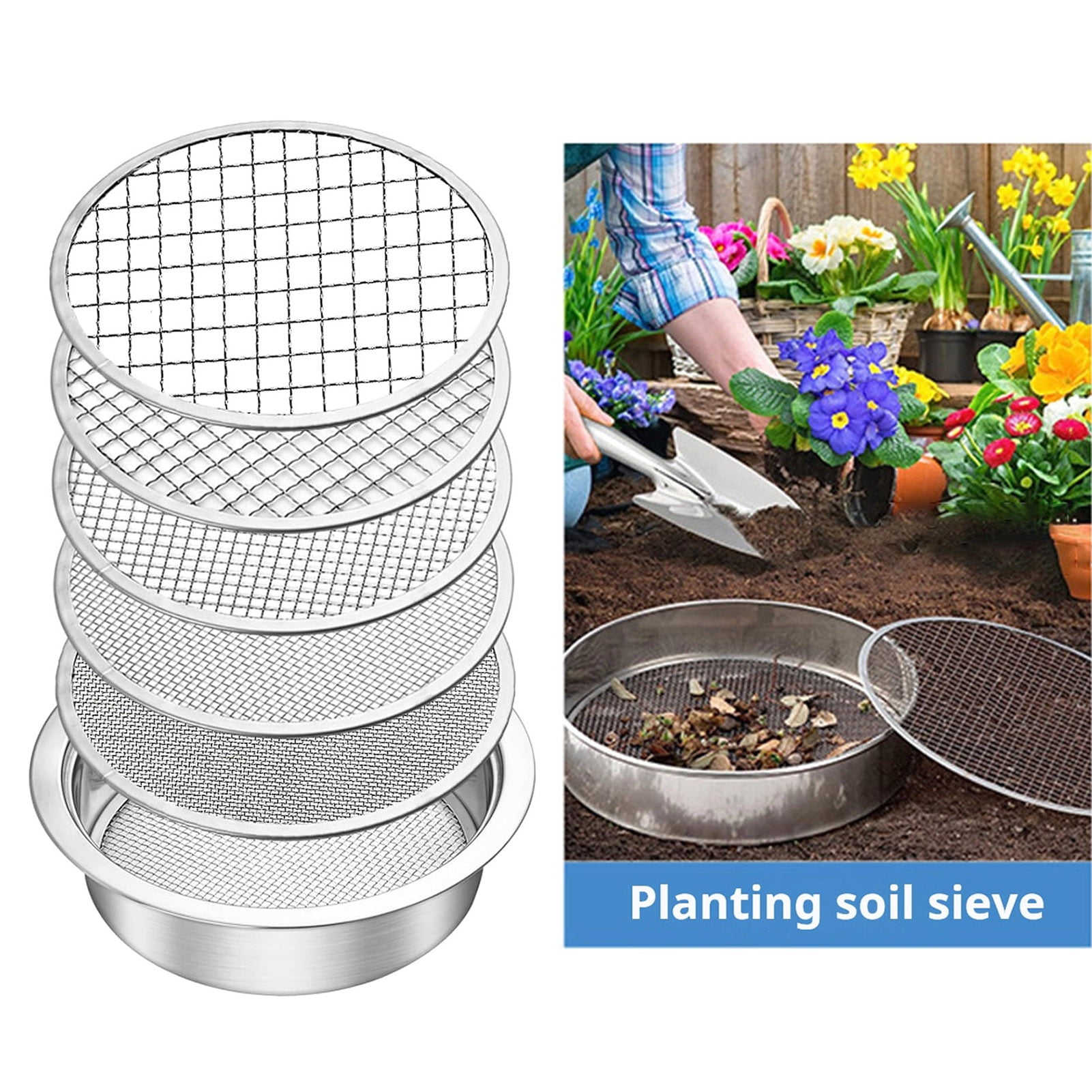 Hzsb Soil Sifter Set Stainless Steel Sieve Frame with 5 Mesh Sieve Pans ...