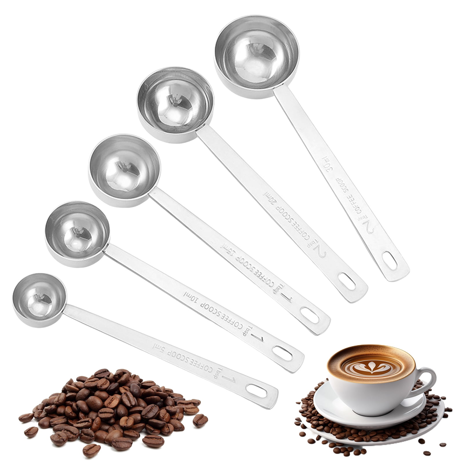 Hzsb Stainless Steel Measuring Spoon Long Handle Coffee Scoop Spoon ...