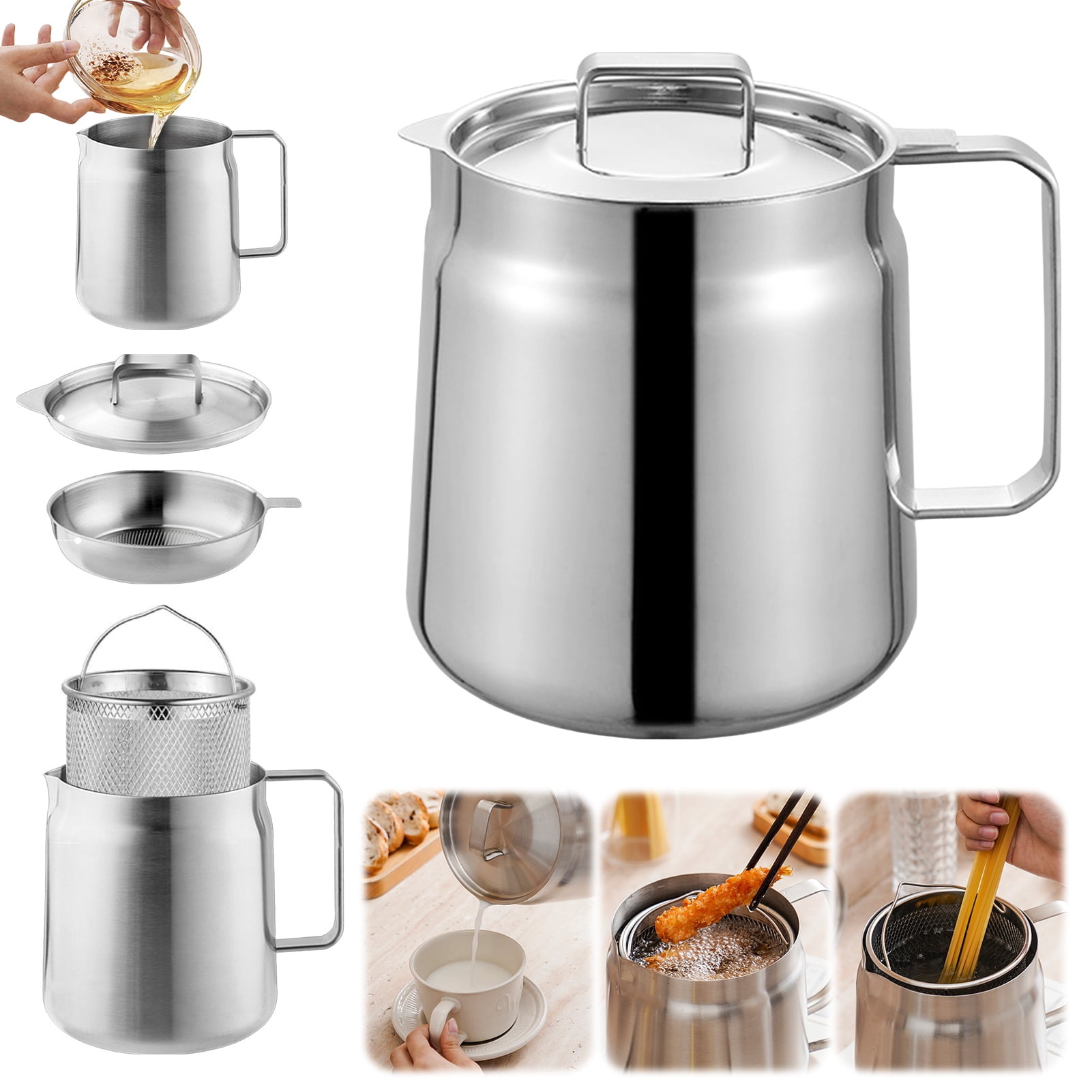 Hzsb Stainless Steel Oil Filter Pot with Spout Handle Large Capacity ...