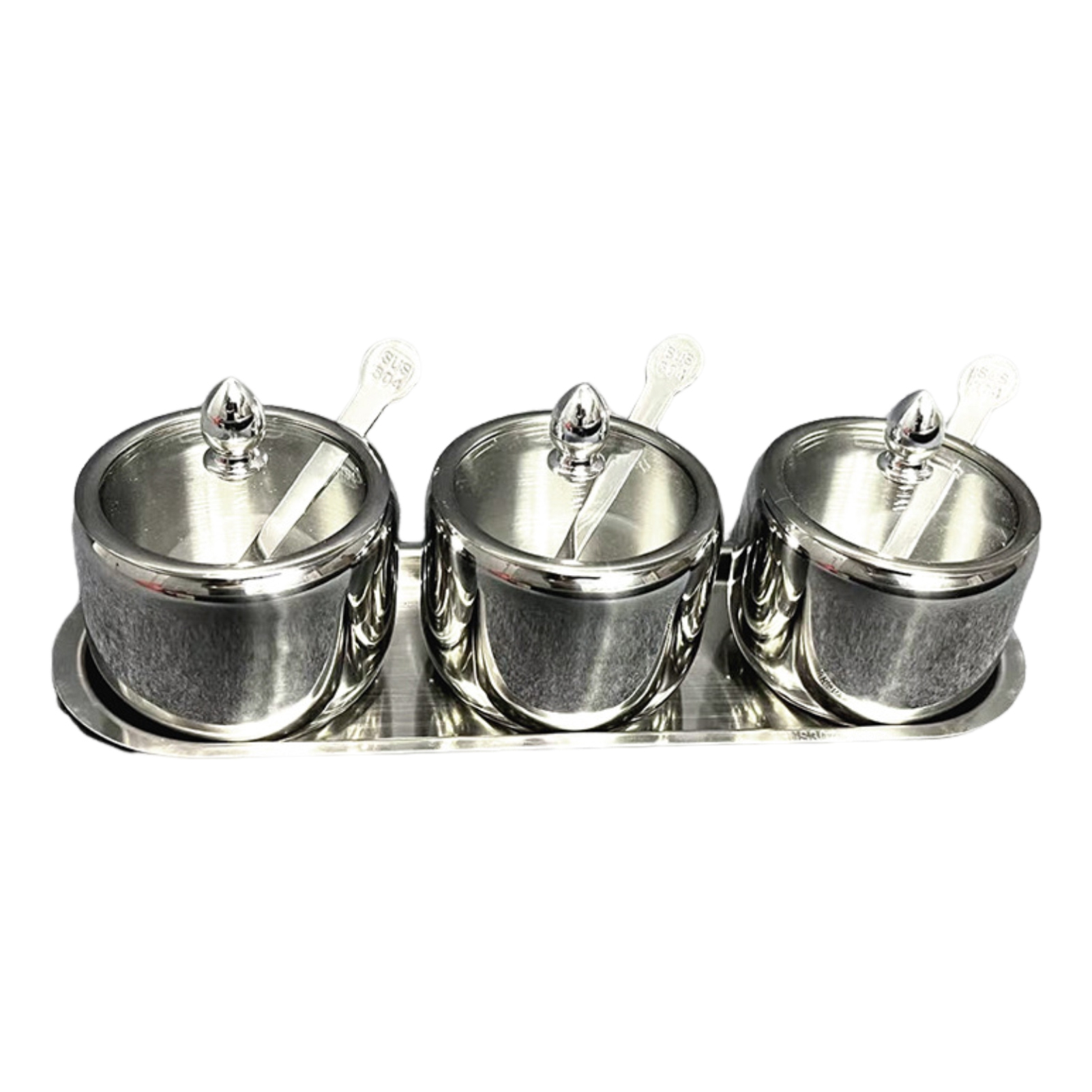 Hzsb Stainless Steel Seasoning Containers Set with Lid Spoon Tray 3 ...