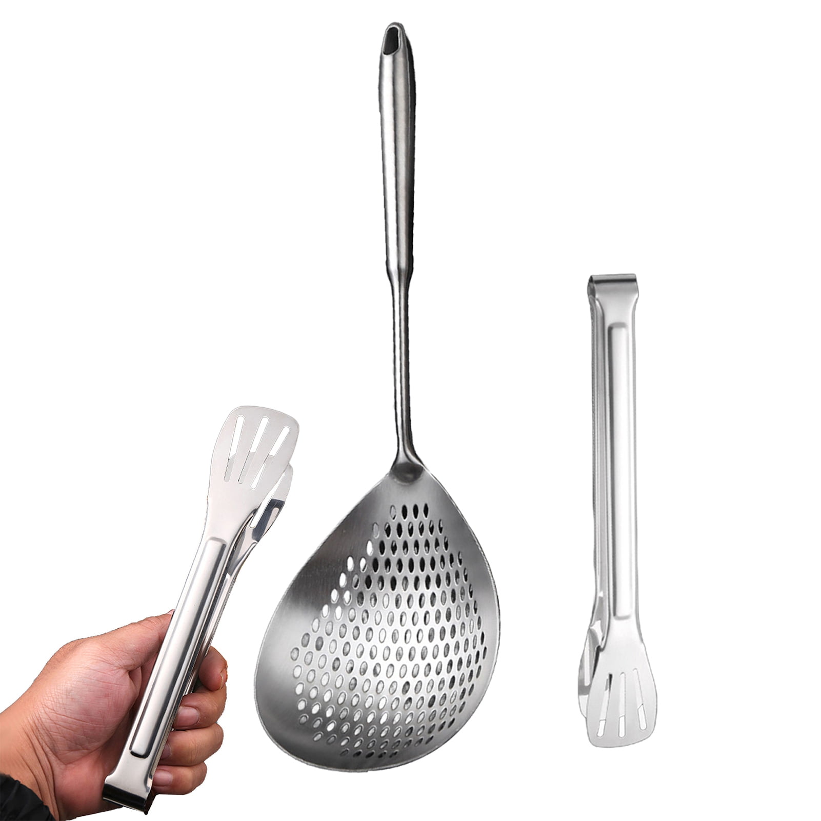 Hzsb Stainless Steel Skimmer Slotted Spoon & Tong Skimmer Slotted Spoon ...