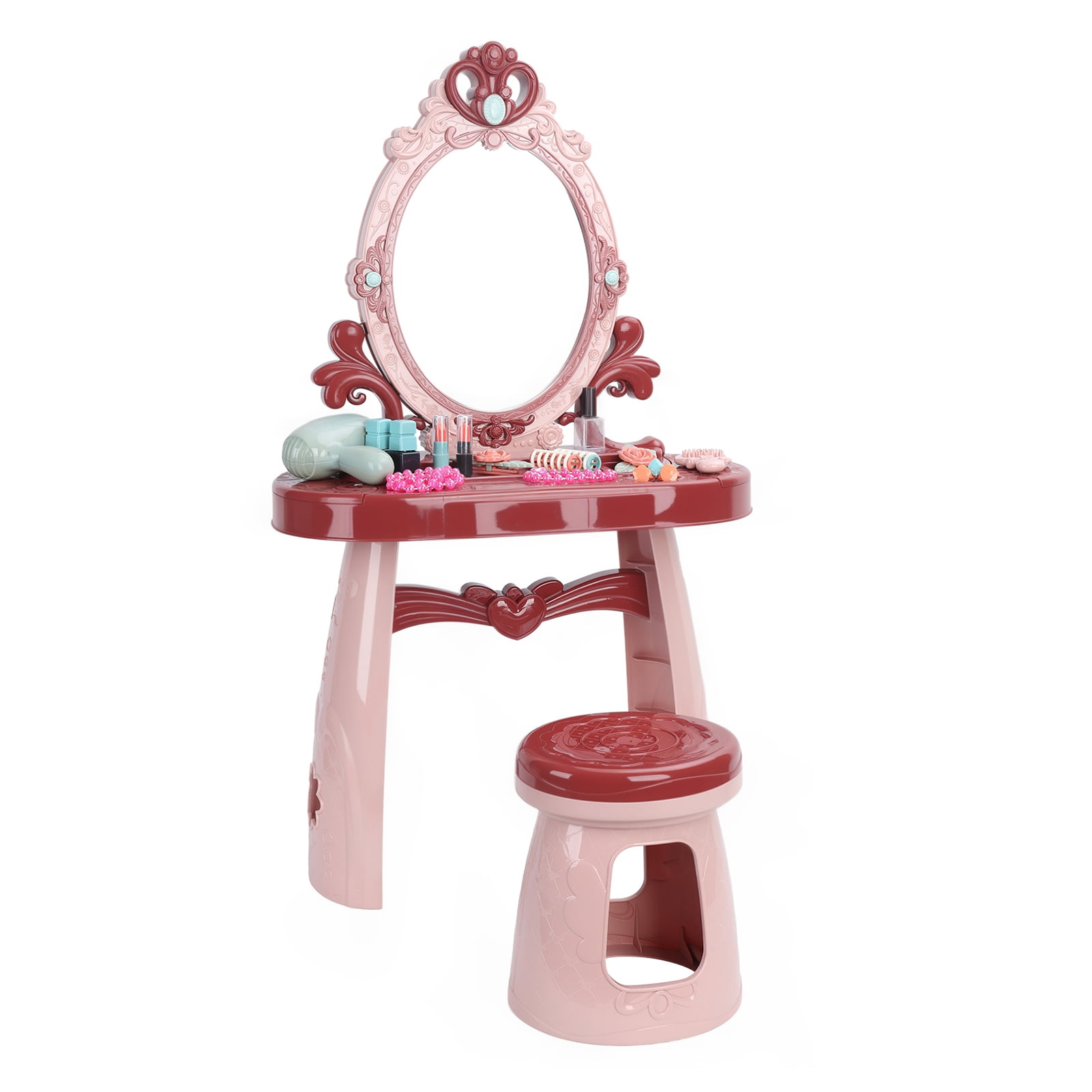 Hzsb Toddler Vanity Toys for above 3 Years Old, Vanity Makeup Table with Mirror and Chair, Kids ...