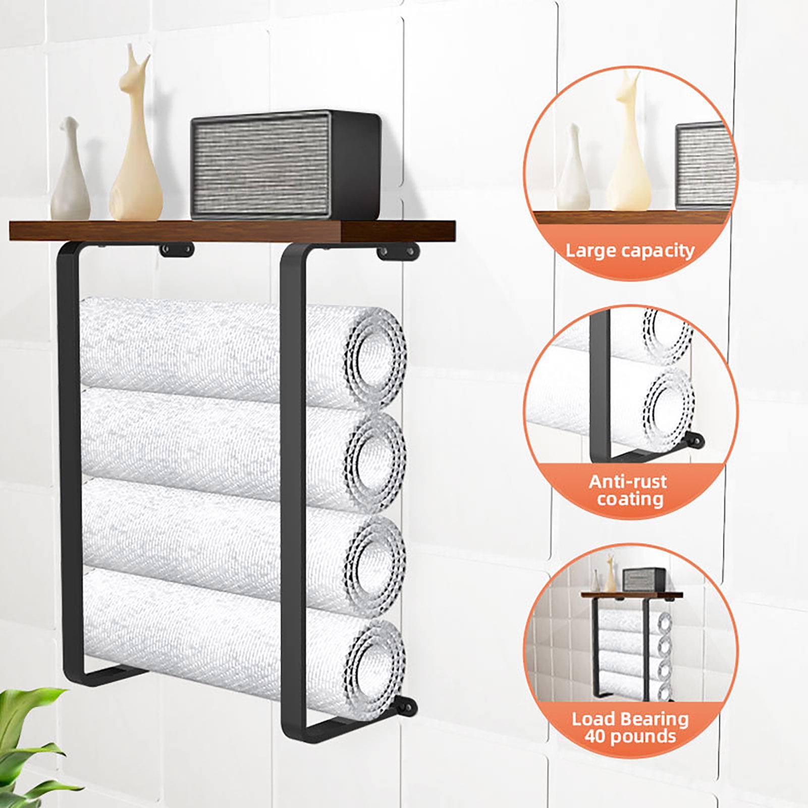 Hzsb Wall Mounted Towel Rack with Wooden Shelf Strong Load-bearing ...