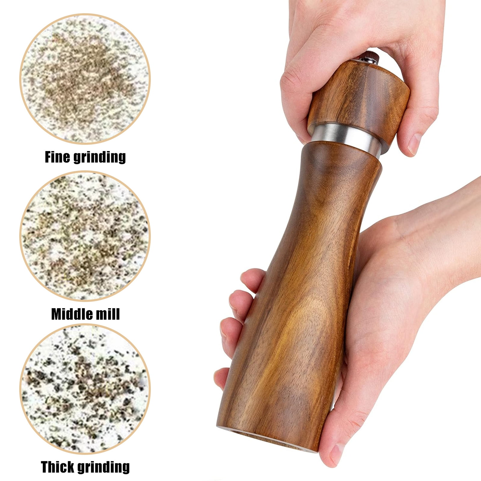 Hzsb Wood Salt Pepper Grinder Tough Ceramic Core Stylish Design Adjustable Roughness High ...