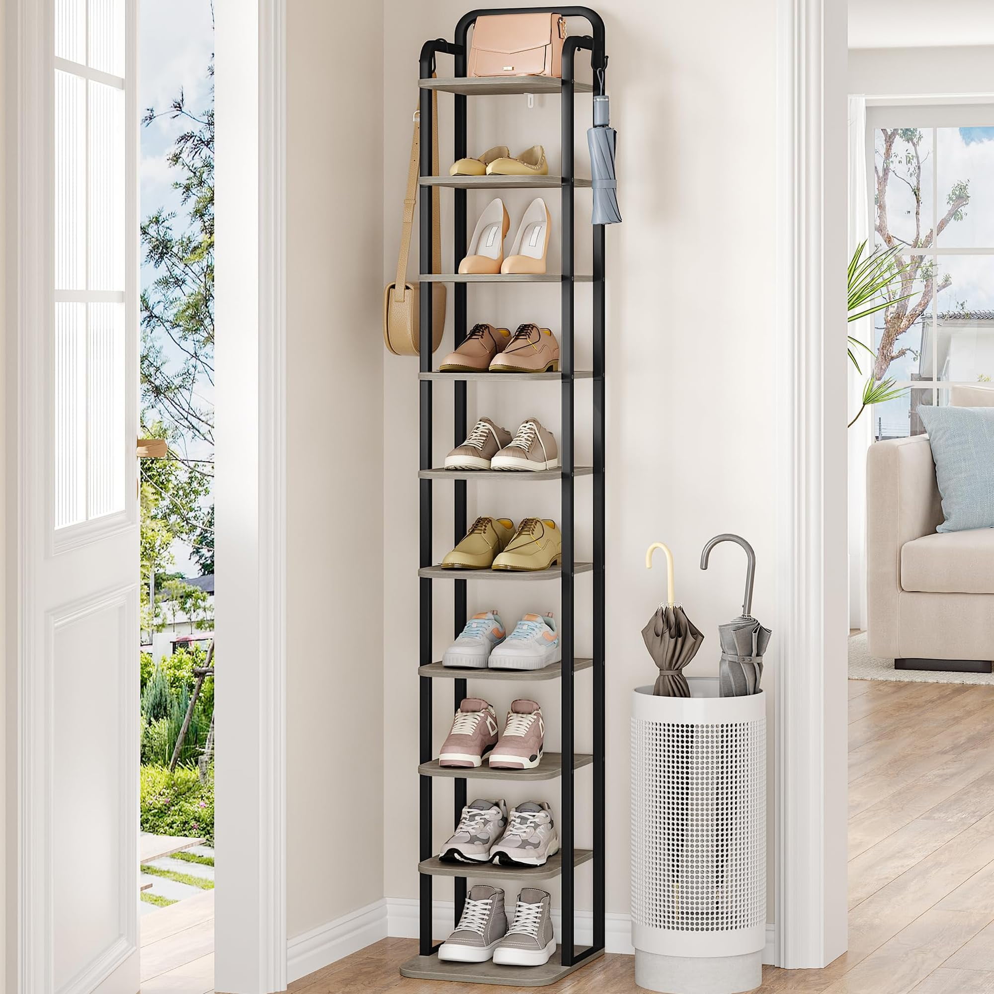 Hzuaneri 10 Tiers Vertical Shoe Rack, Narrow Shoe Tower, Tall Shoes ...