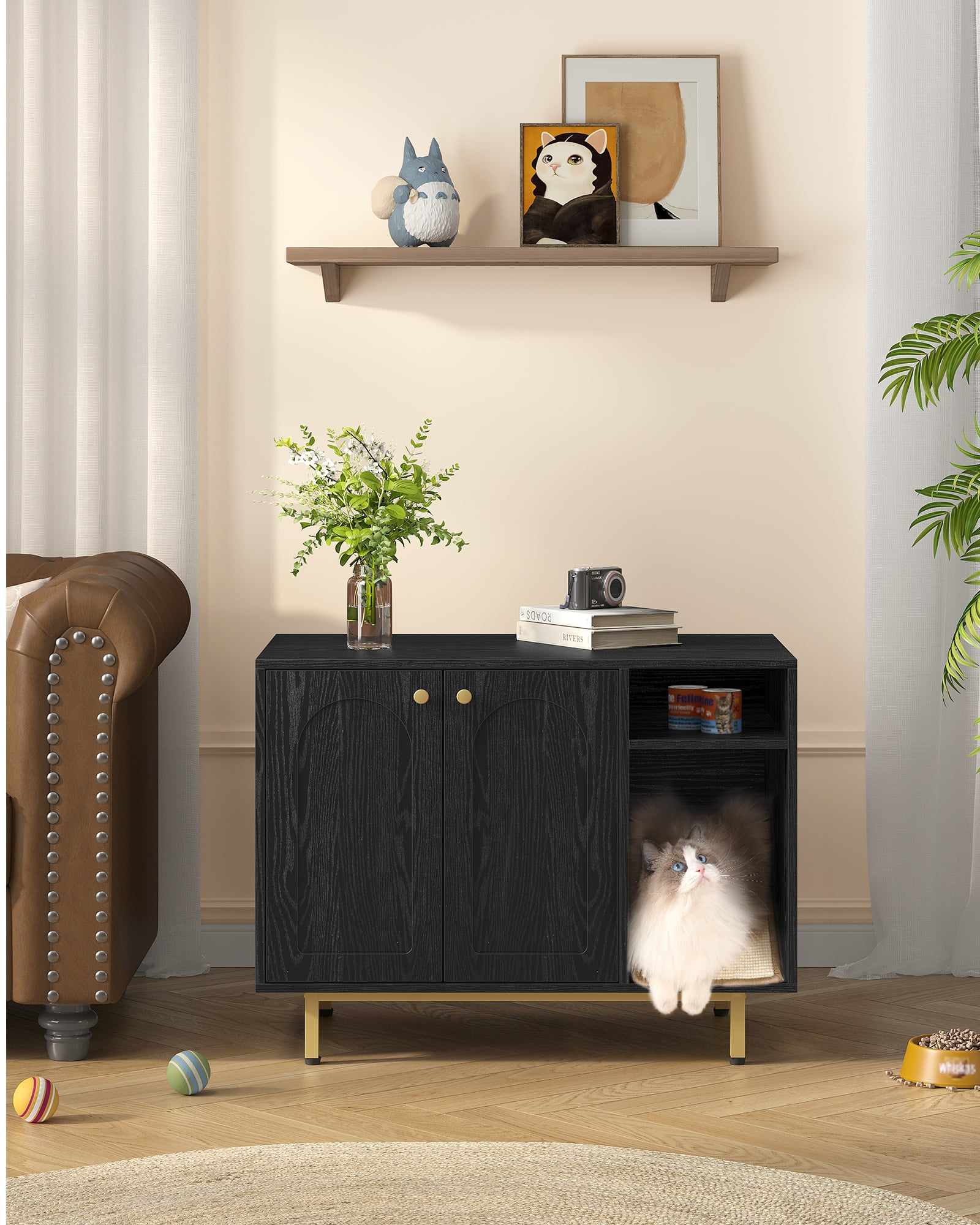 Hzuaneri Hidden Cat Litter Box Enclosure, Modern Storage Cabinet ...