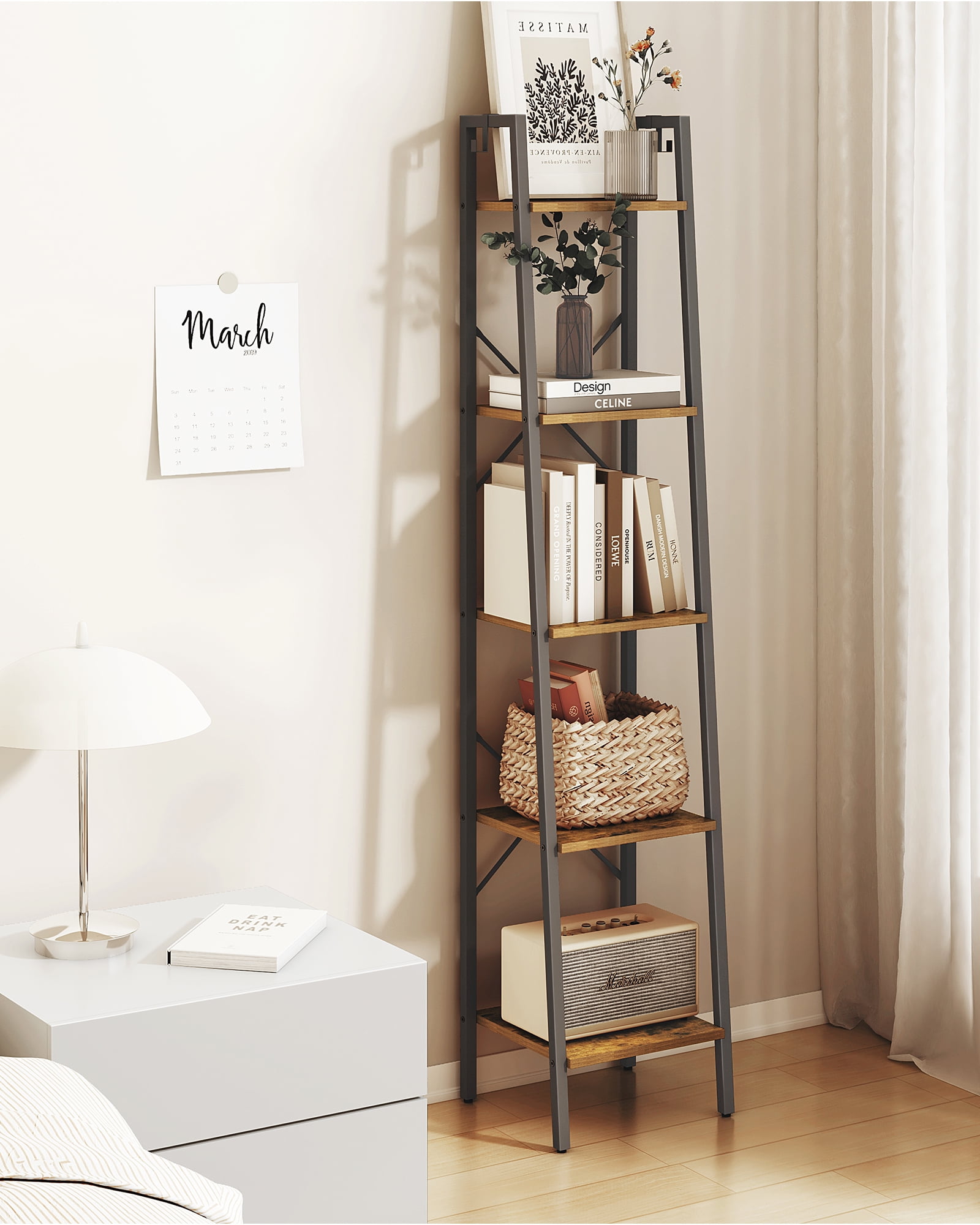 Hzuaneri 5-Tier Standing Bookshelf, Slim Small Space Open Display ...