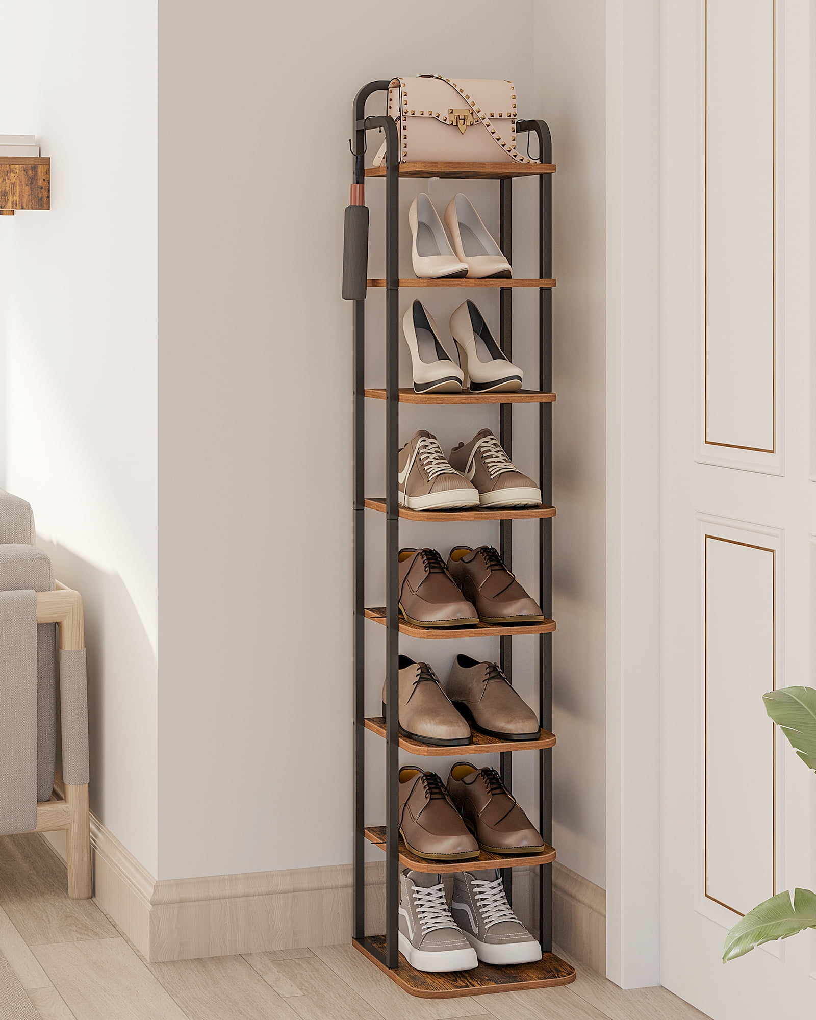 Hzuaneri Shoe Rack，8 Tier Narrow Shoe Shelves, Shoe Organizer, Rustic ...