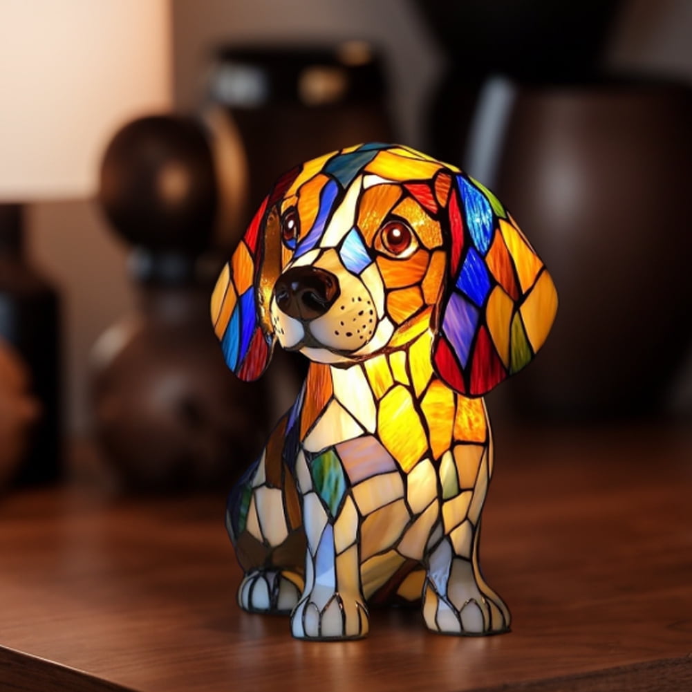HzyK Retro Stained Resin Beagle Dog Tabletop Night Light, Animal Table ...