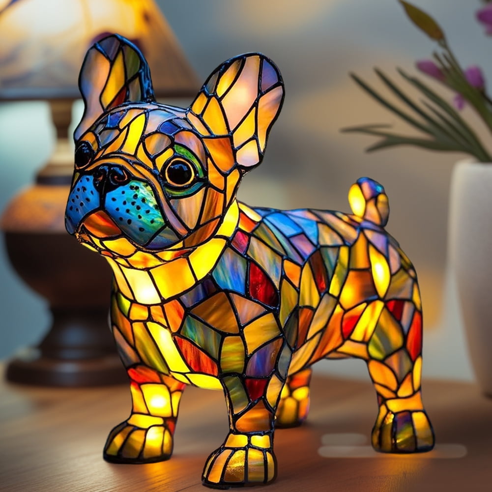 HzyK Retro Stained Resin French Bulldog Dog Tabletop Night Light ...