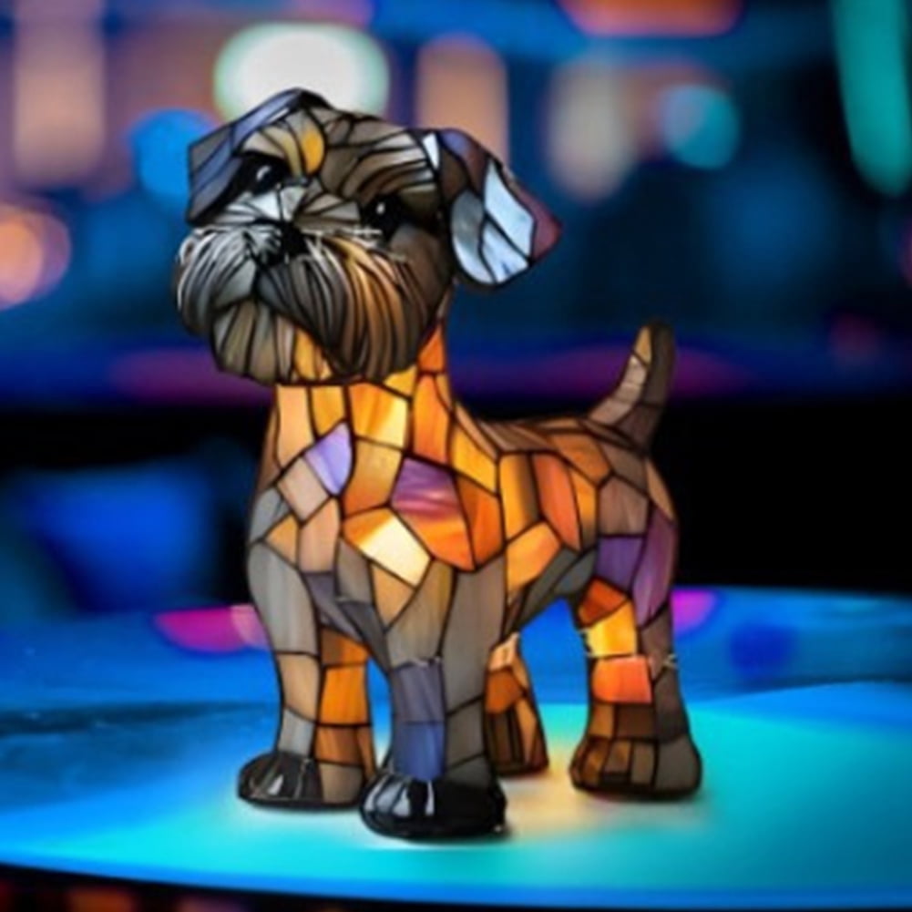 HzyK Retro Stained Resin Schnauzer Dog Tabletop Night Light, Animal ...