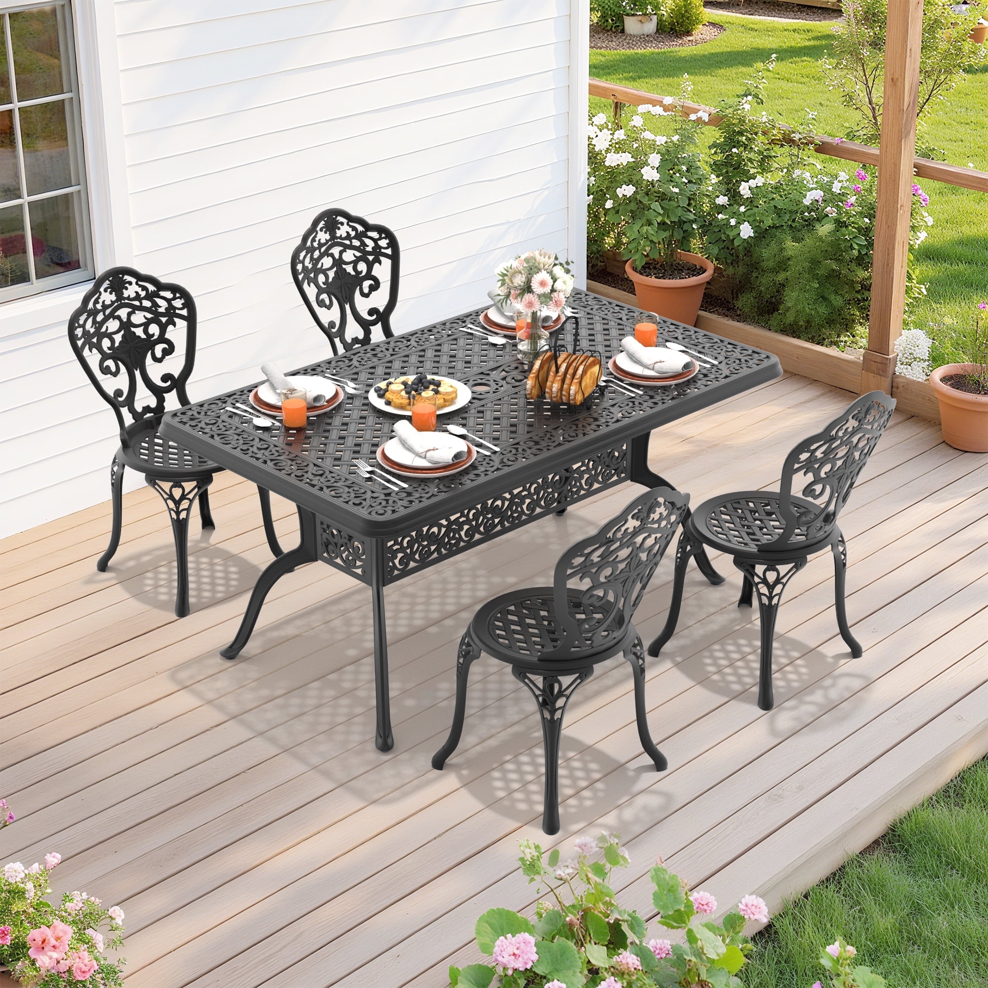 Hzzkey 5-Piece Weather-Resistant Aluminum Patio Dining Set, Rectangle ...