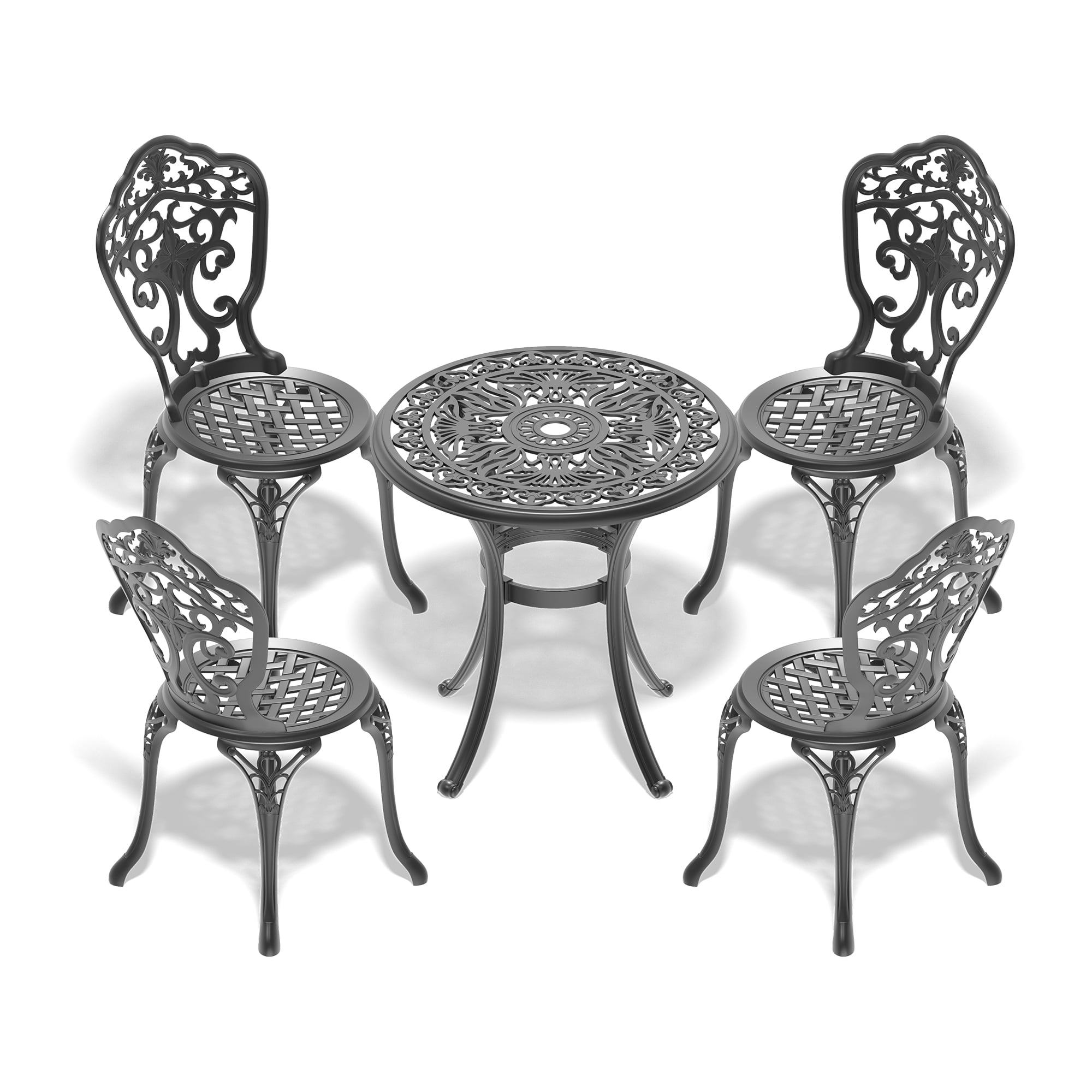 Hzzkey 5-Piece Round Cast Aluminum Patio Set with Swivel Chairs ...