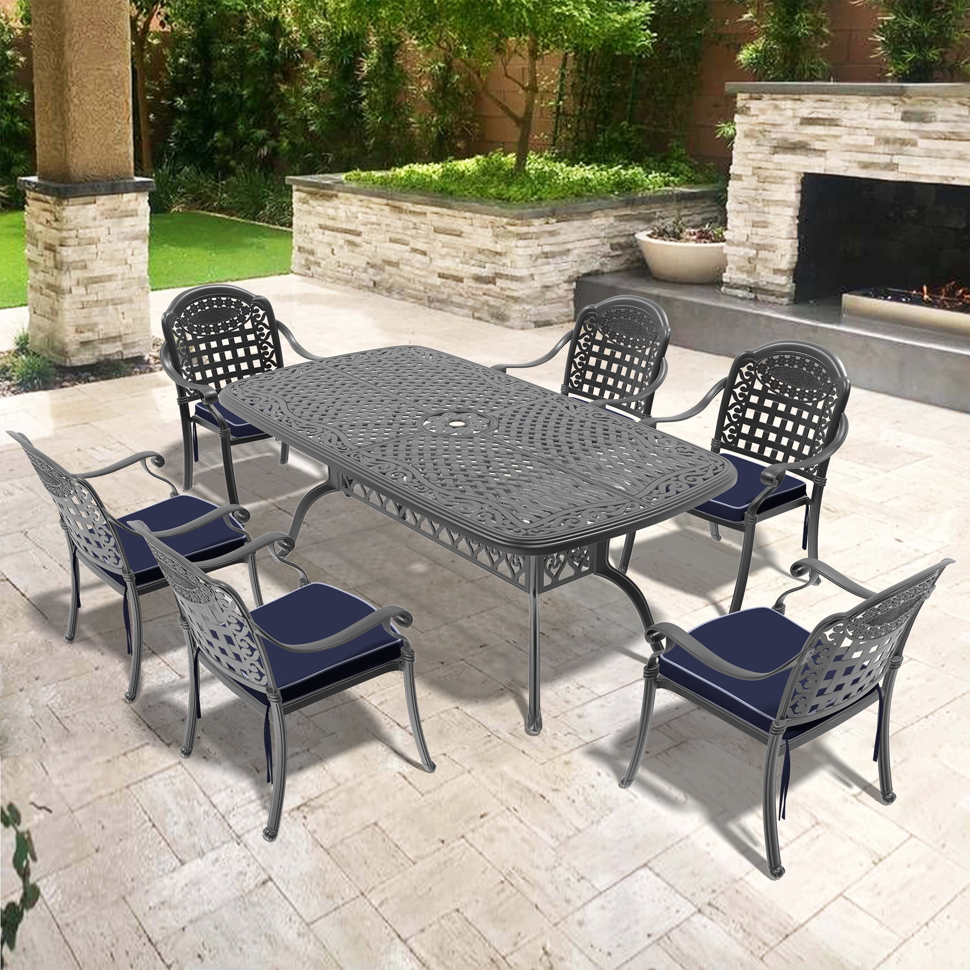 Hzzkey 7-Piece Rectangle Cast Aluminum Patio Set , Random Color ...