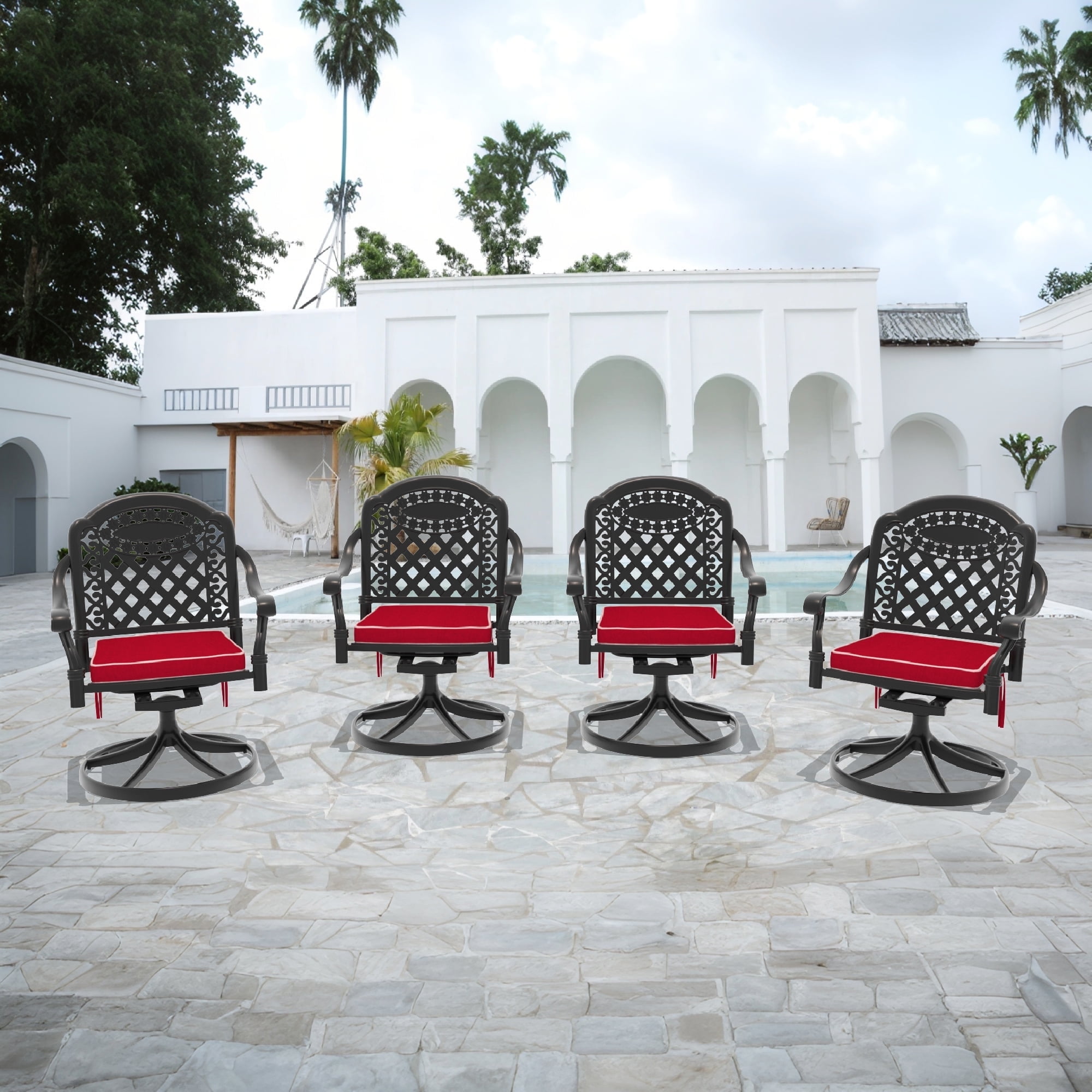 Hzzkey Outdoor Cast Aluminum Swivel Chair, 360° Swivel Function, Red ...
