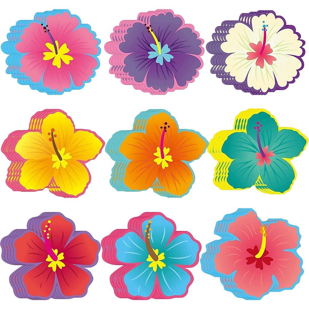 Hzzsbu 45Pcs Tropical Hibiscus Flower Cutouts Luau Party Bulletin Board ...